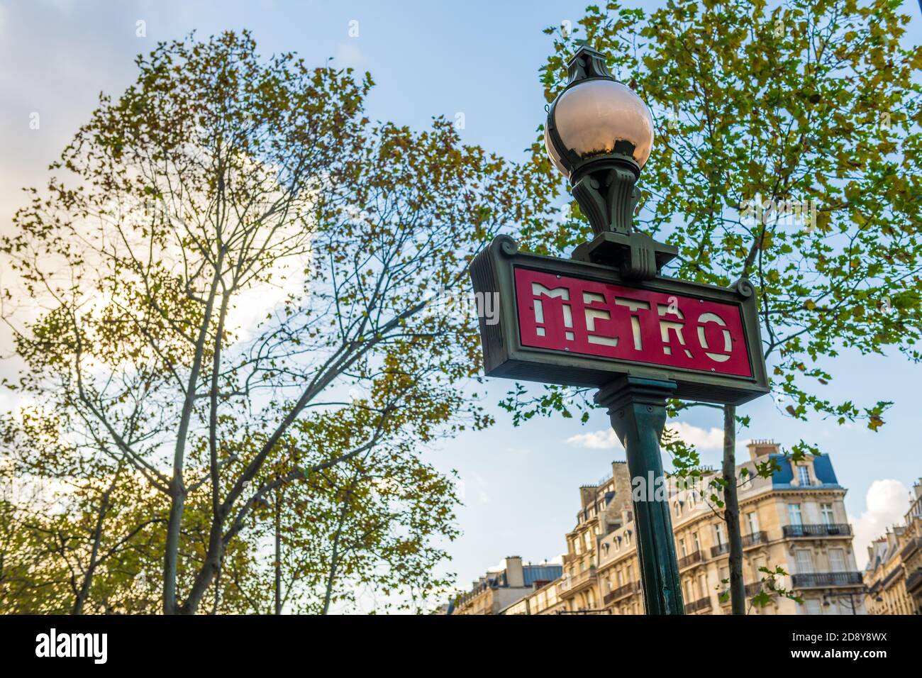Paris, France - October 26, 2020 : Red metro sign in Paris France Stock ...