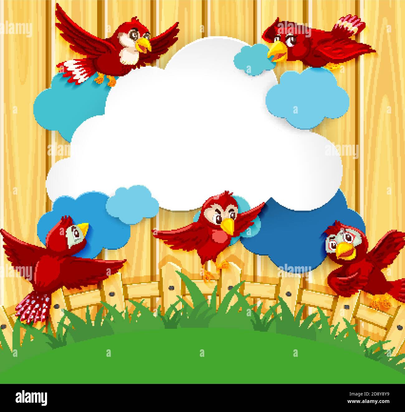 Bird banner template wooden fence background illustration Stock Vector ...