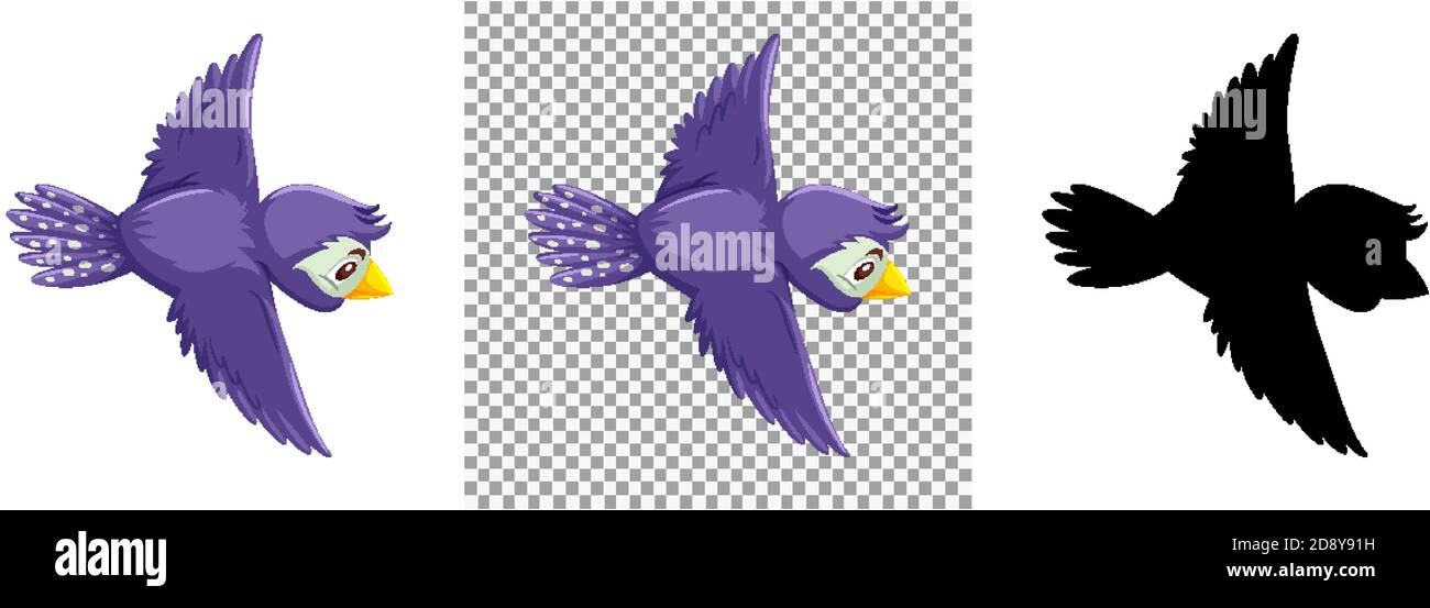 Cute purple bird cartoon character illustration Stock Vector Image ...