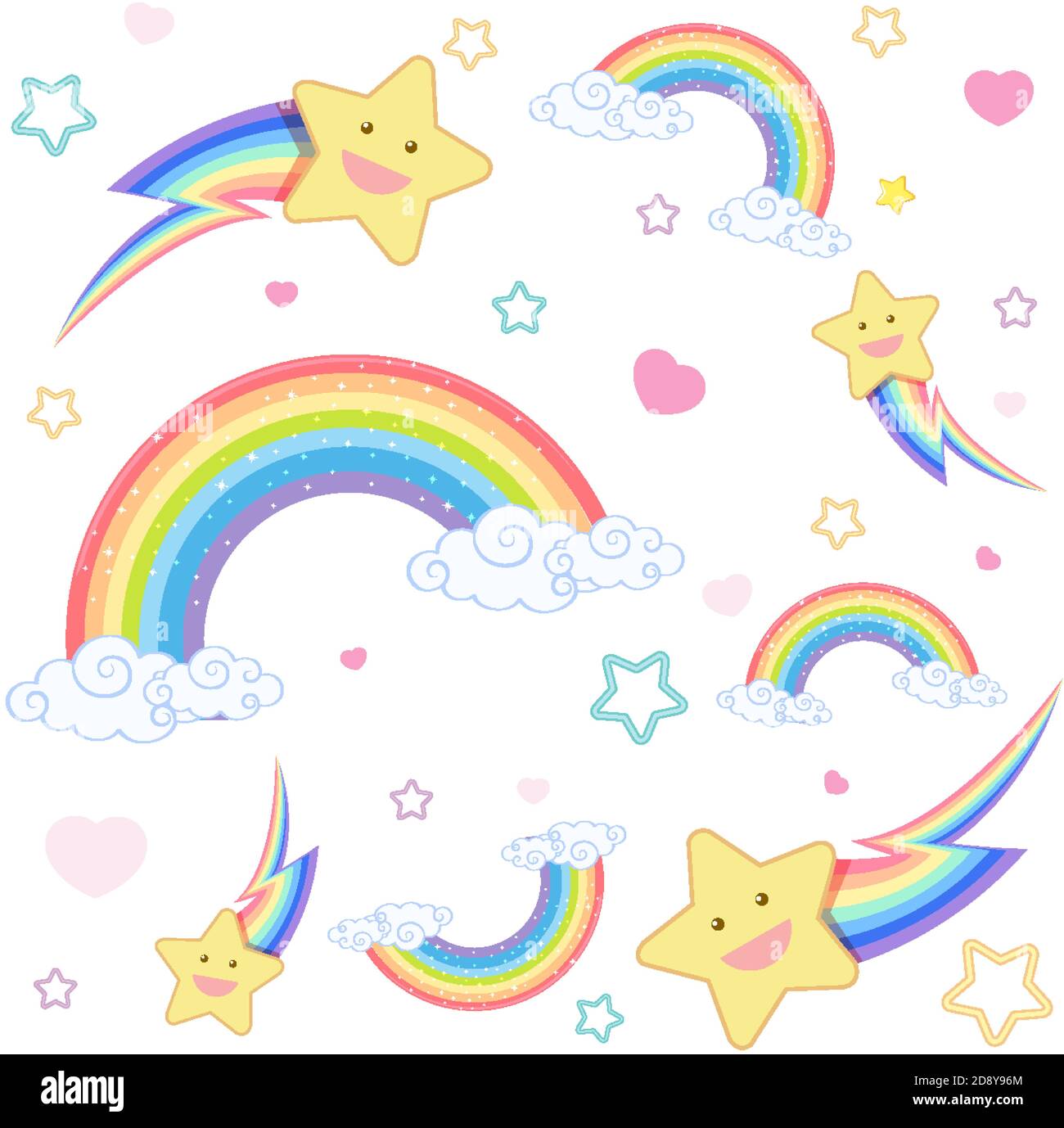 Seamless rainbow with smile star on white background illustration Stock ...