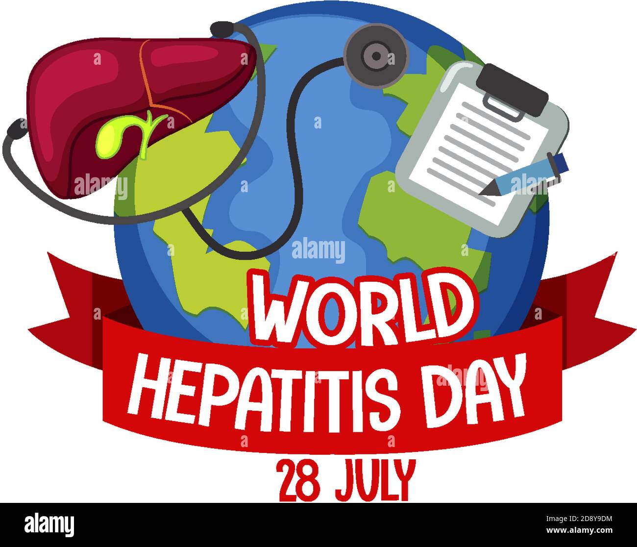 World Hepatitis Day logo or banner with liver and stethoscope on the ...