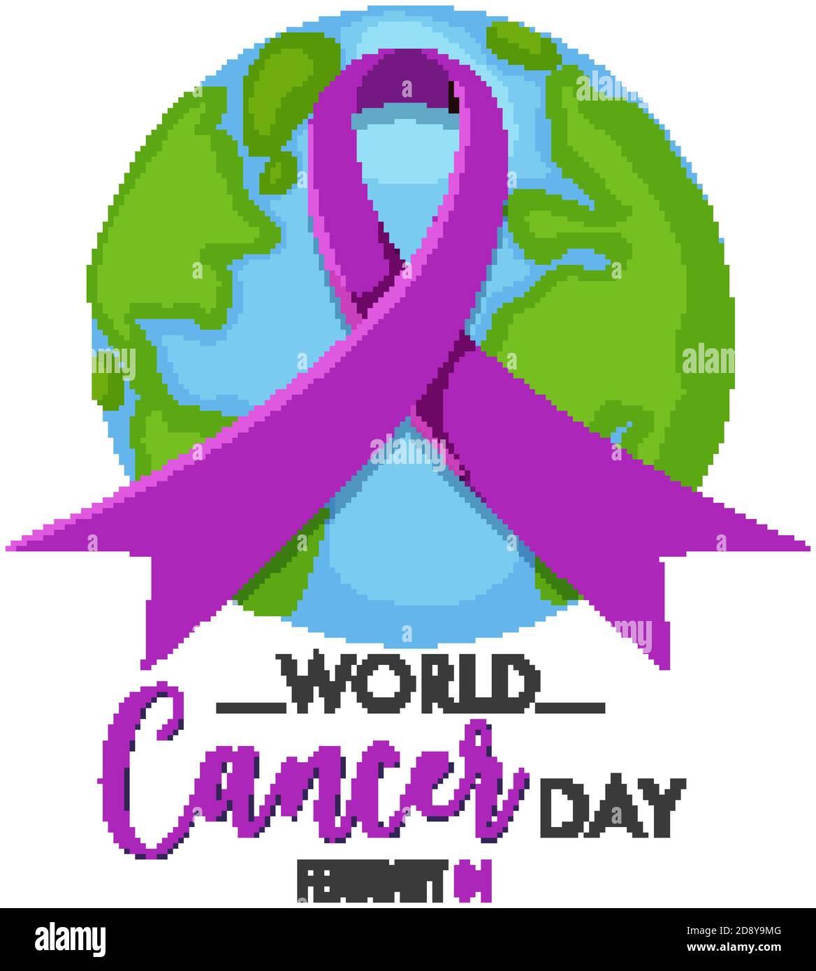 World Cancer Day logo or banner with a purple ribbon on the globe ...