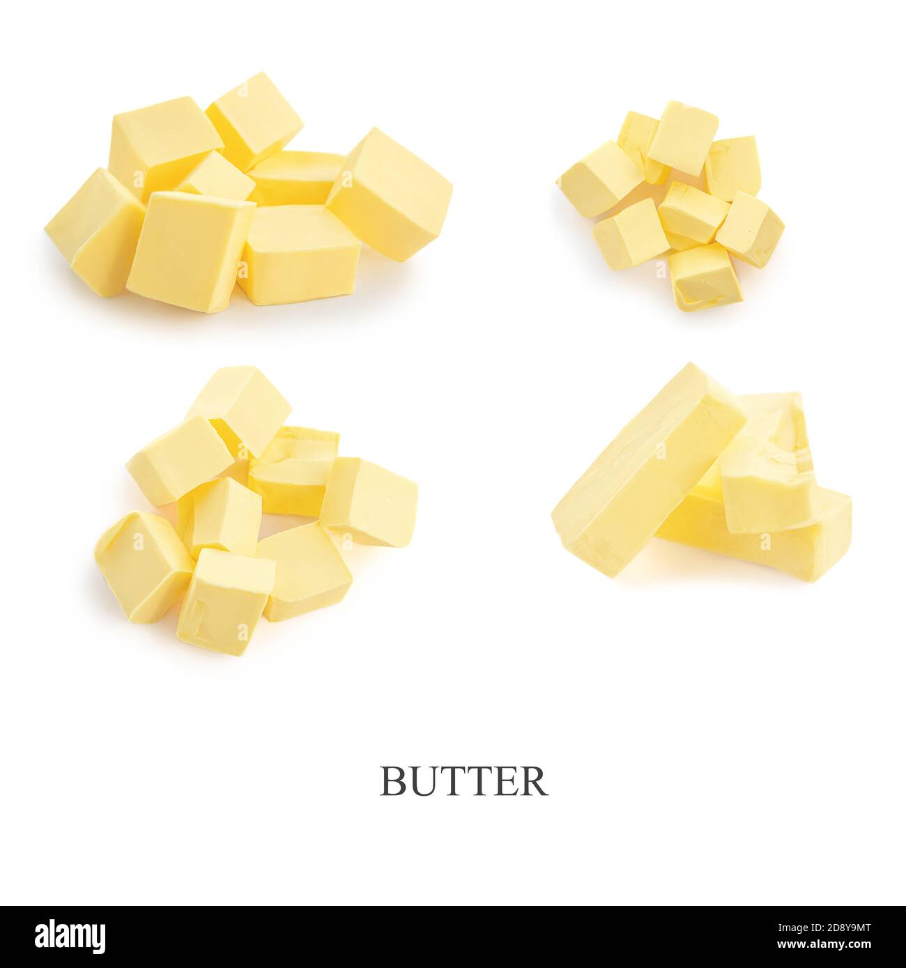 Butter pieces collection isolated on white background. Fresh Butter ...