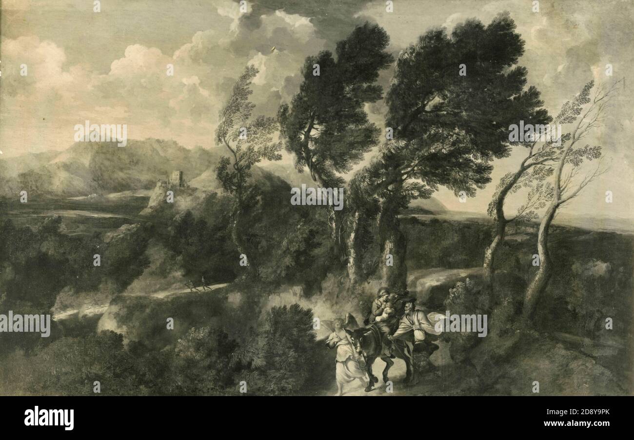 The Flight to Egypt, painting by French artist Nicolas Poussin Stock ...
