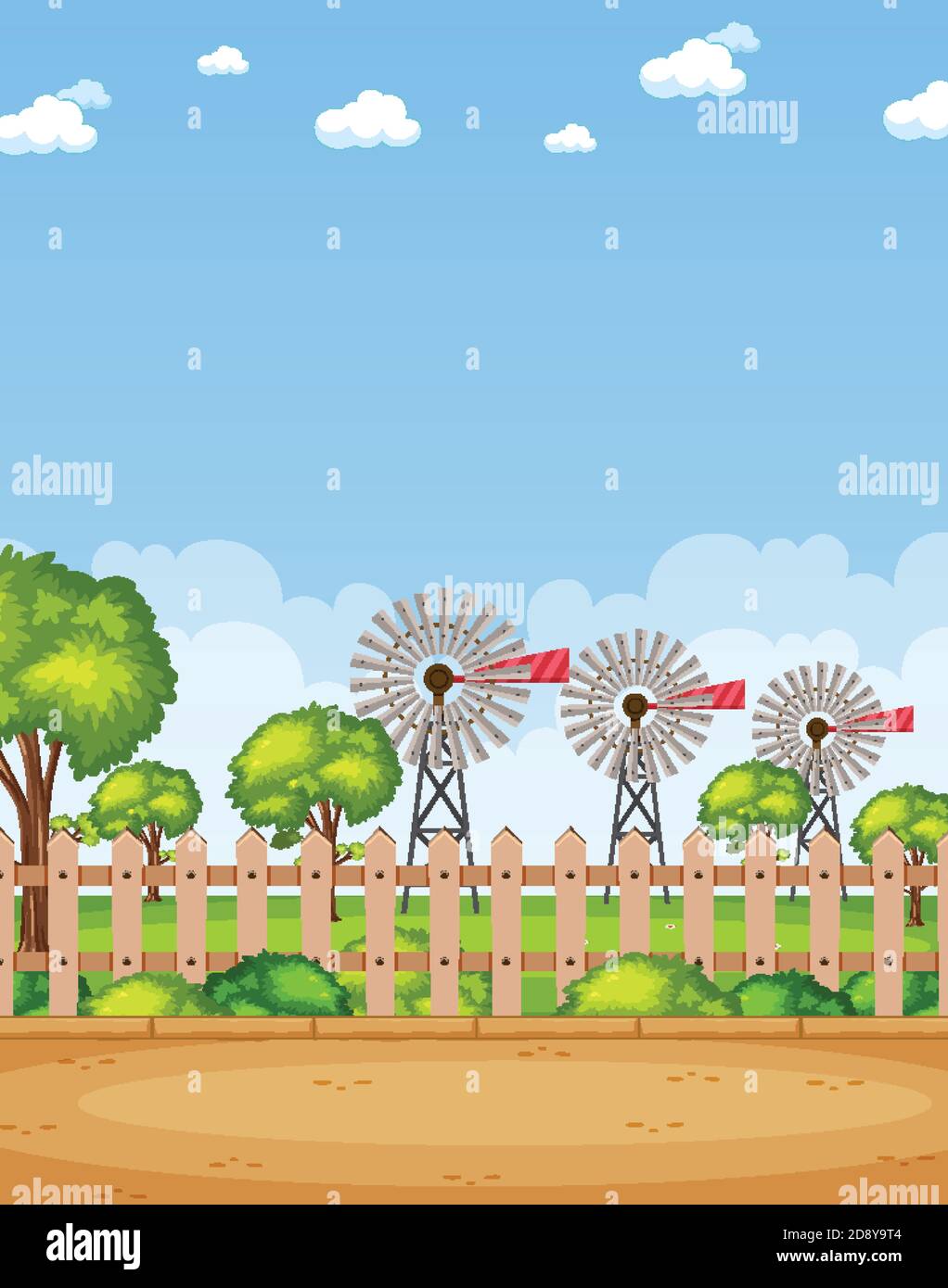 Vertical nature scene or landscape countryside with wind turbines and ...