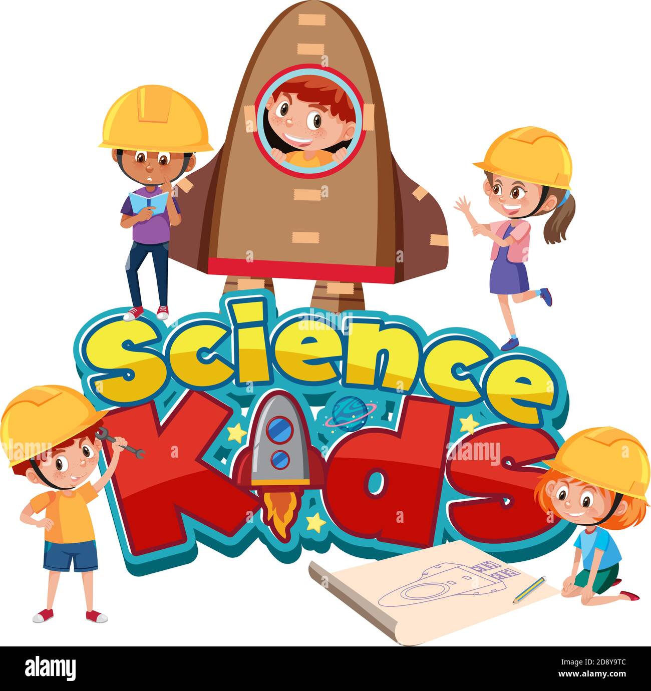 Science kids logo with kids wearing engineer costume illustration Stock ...