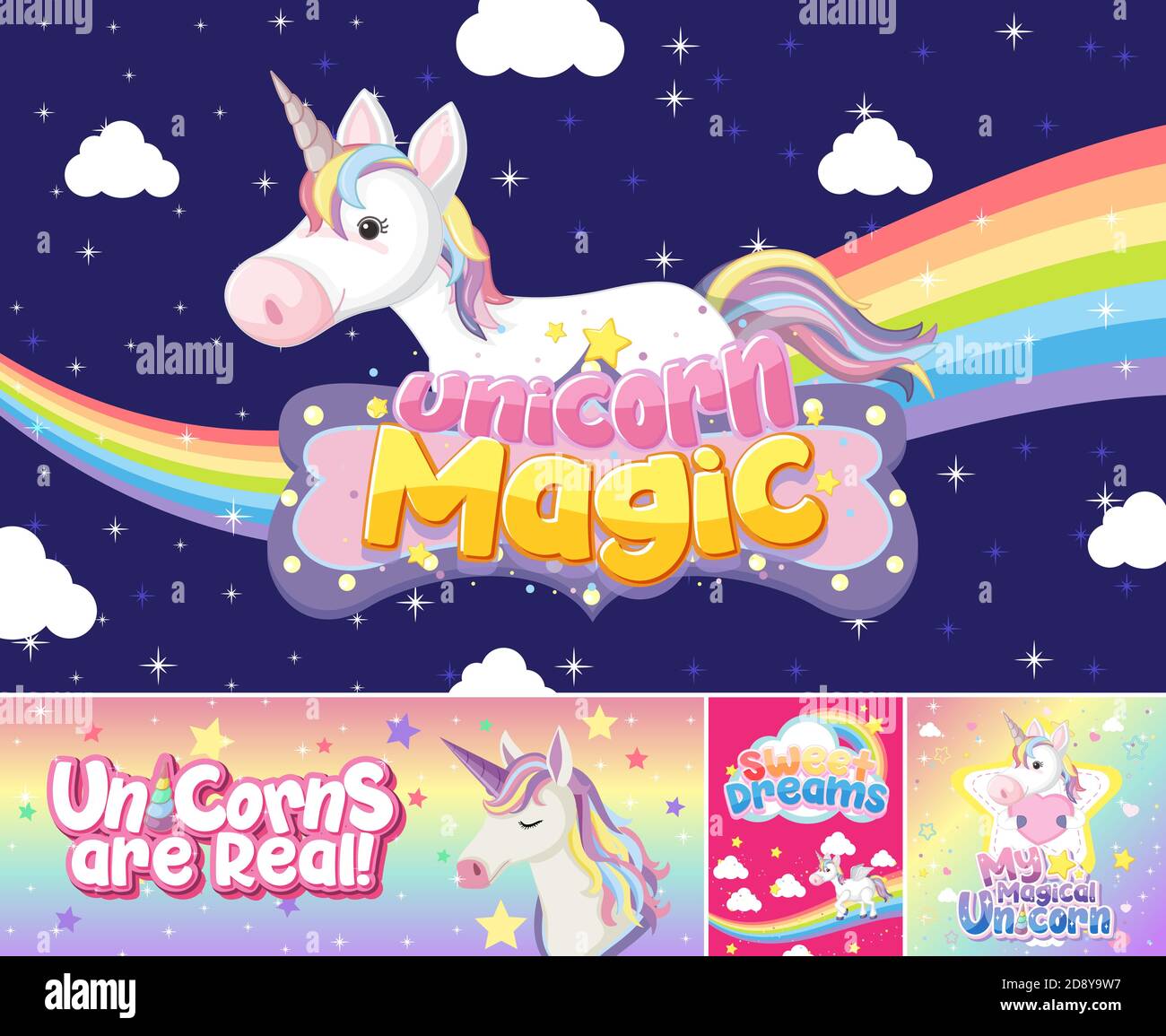 Cute unicorn banner on pastel background color illustration Stock ...