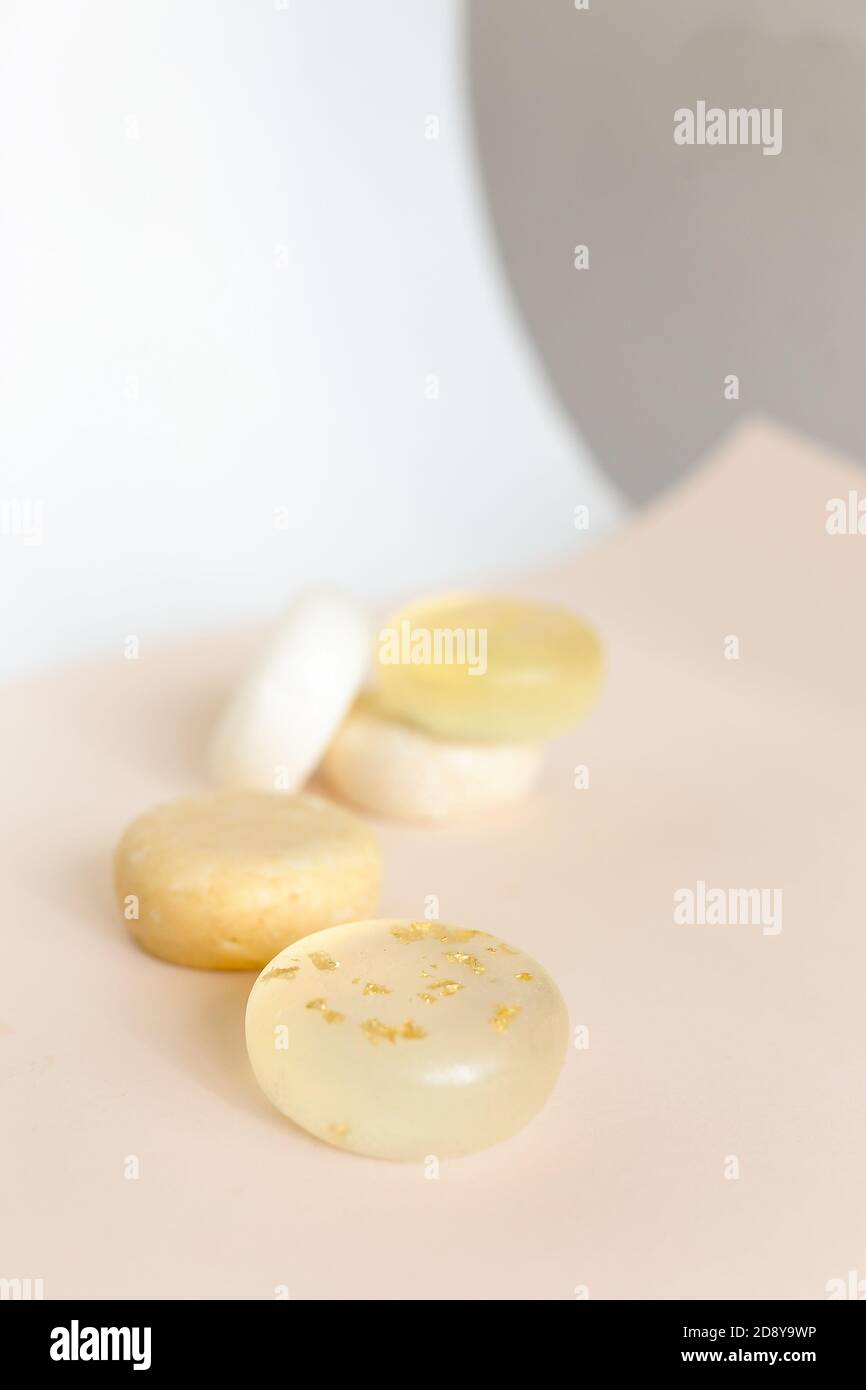 Five bars of natural scented translucent soap in light background Stock ...