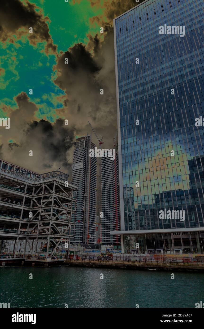 City distorted perspective. Abstract background of sci-fi city Stock ...