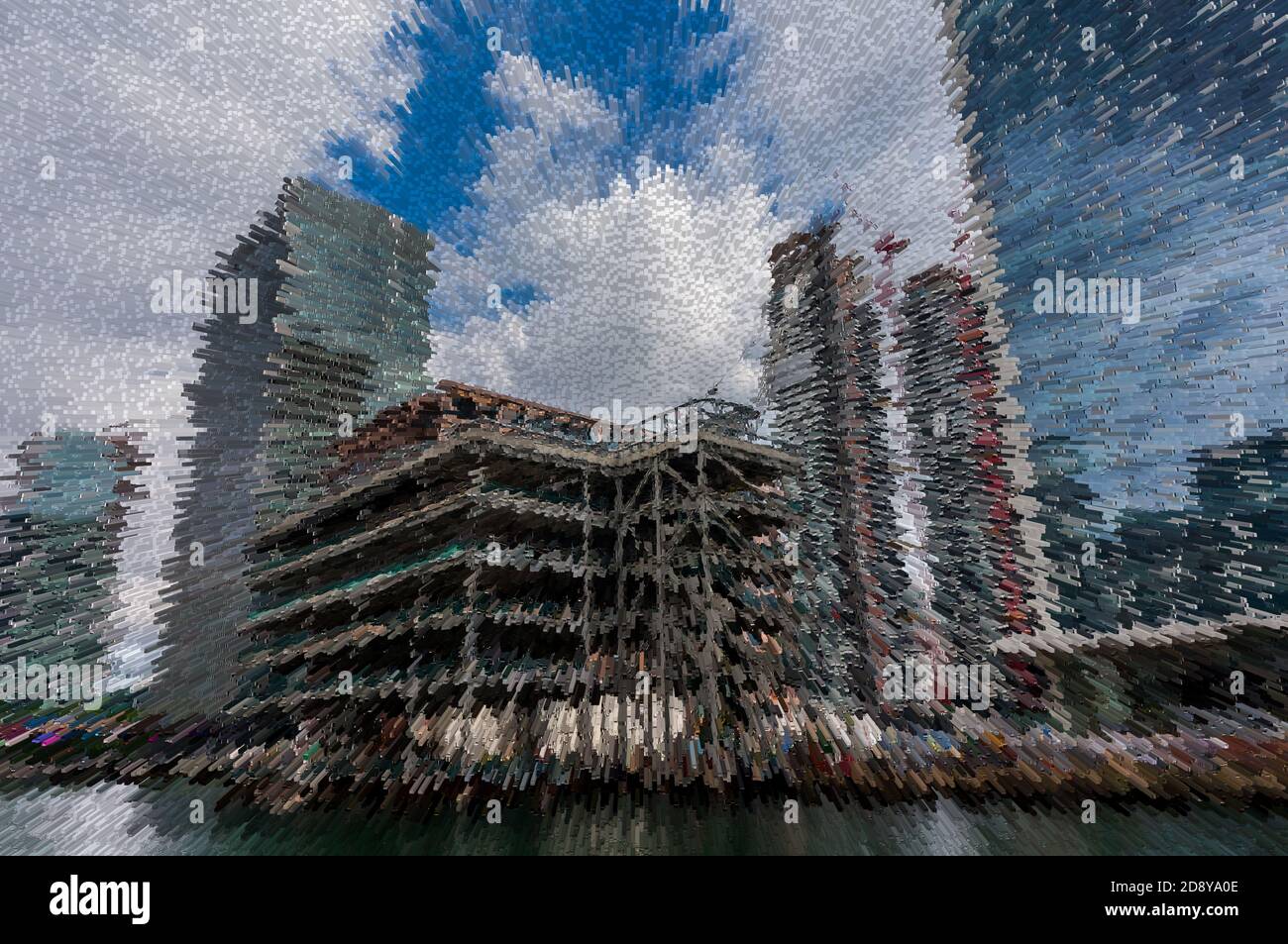 City distorted perspective. Abstract background of sci-fi city Stock ...
