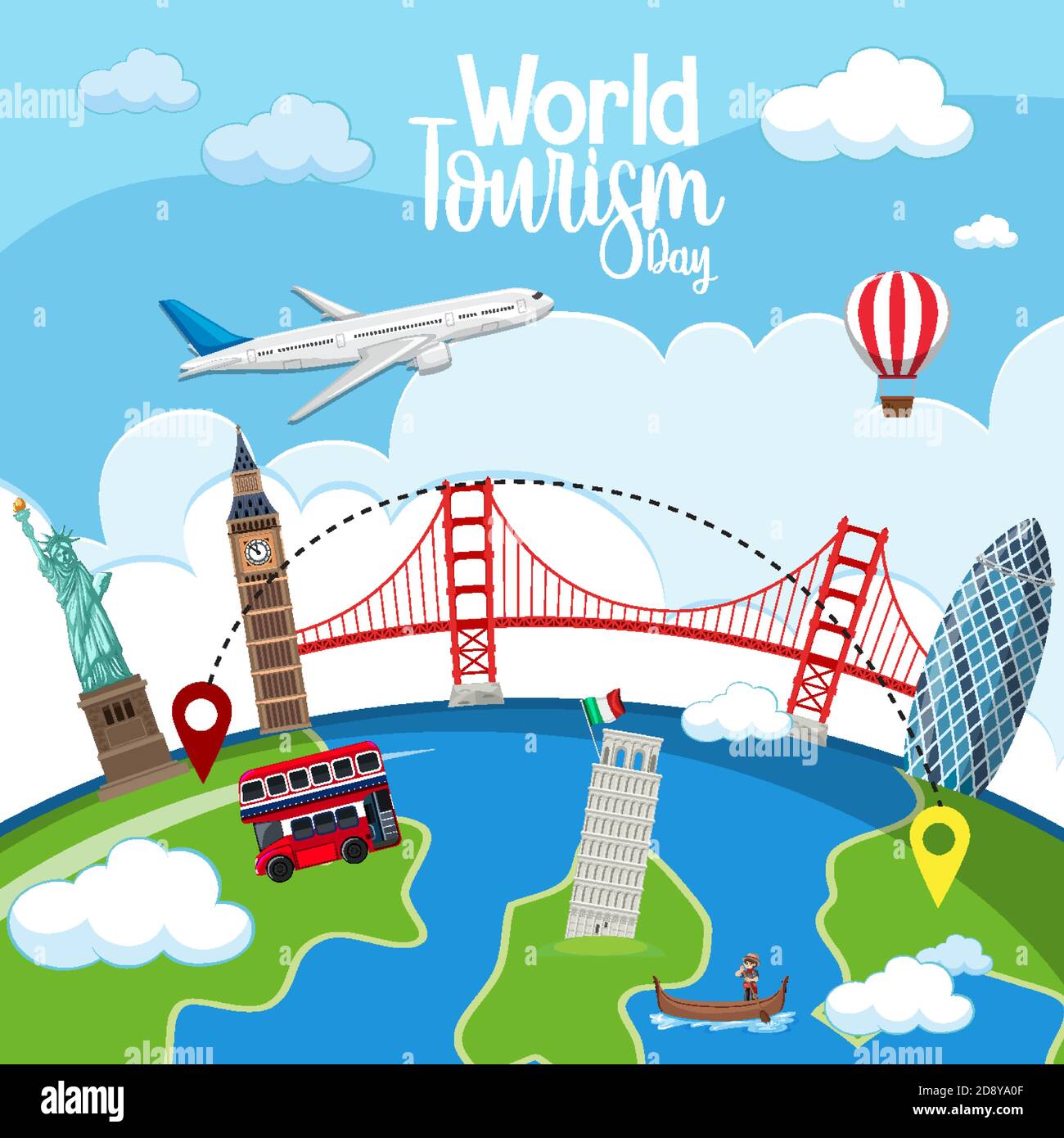 World tourism day logo with famous tourist landmarks elements ...