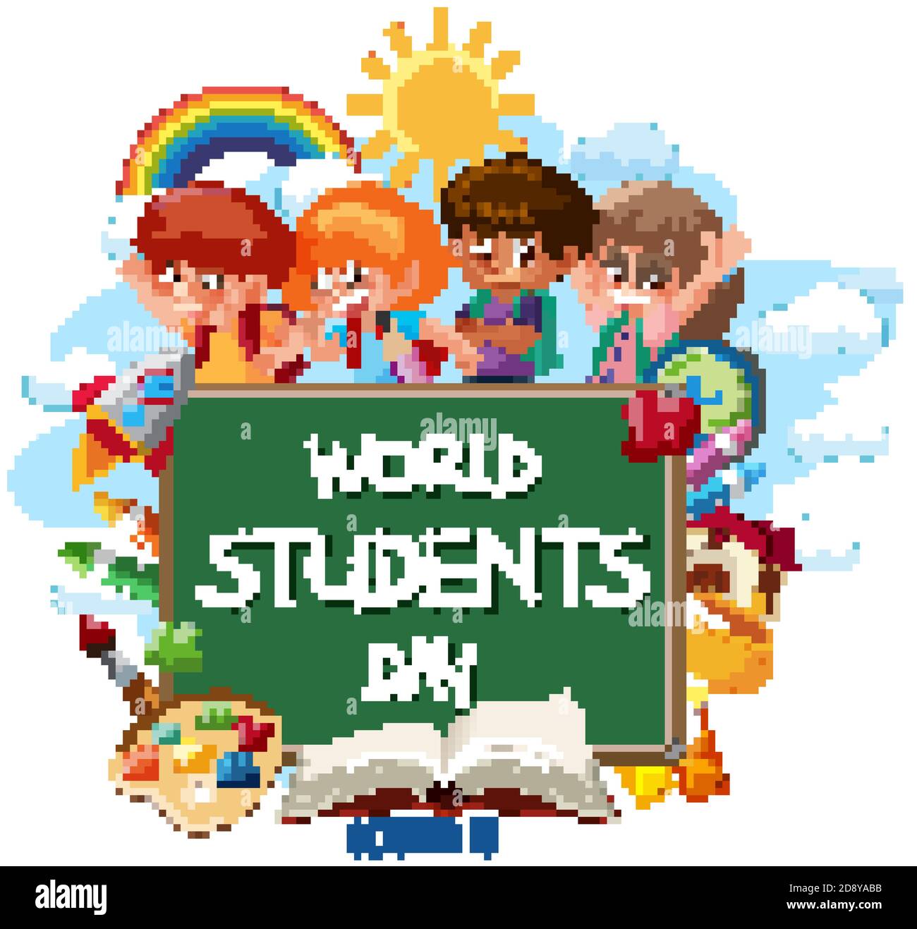 World Students Day logo or banner with group of childrens and student ...