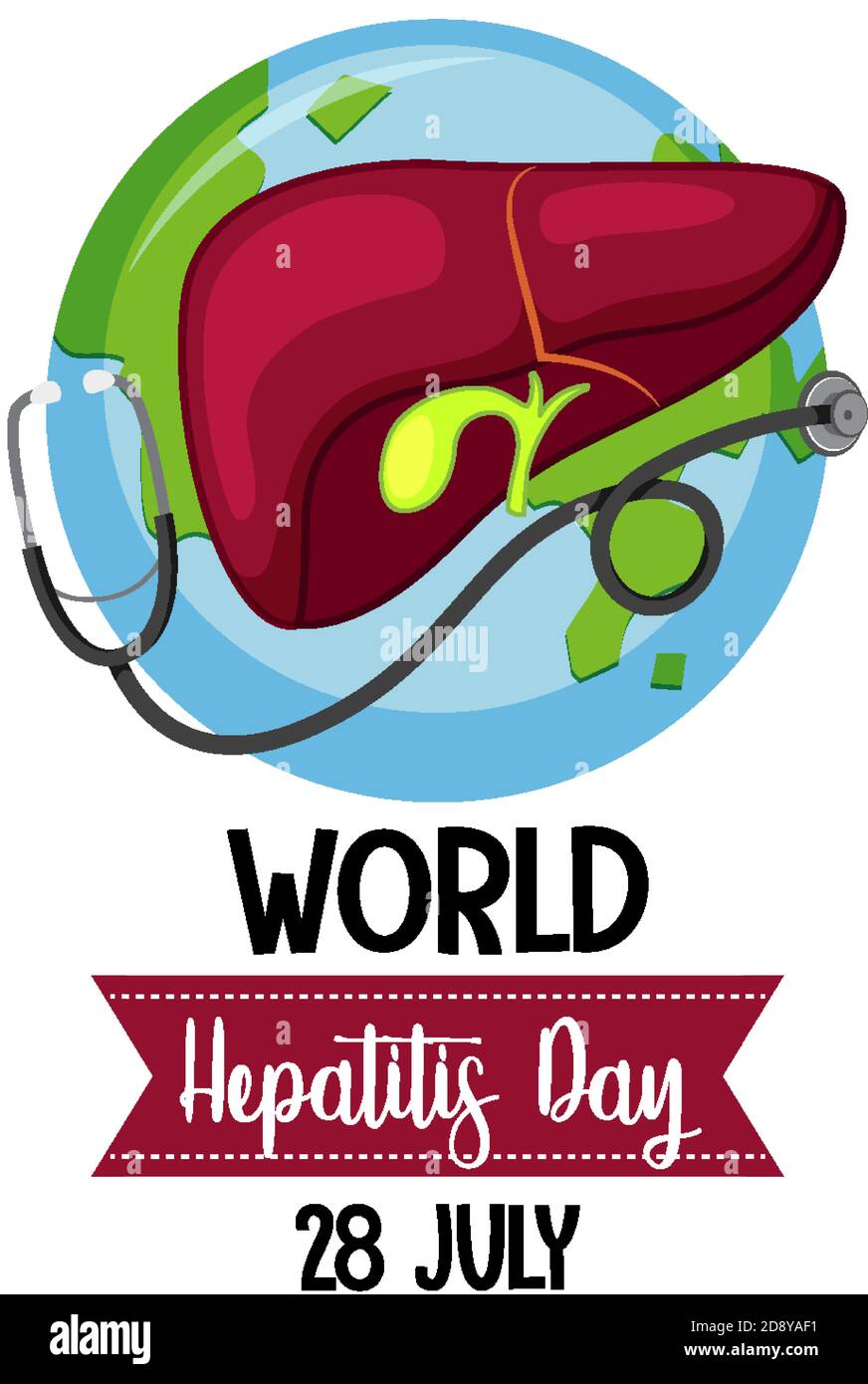 World Hepatitis Day logo or banner with liver and stethoscope ...