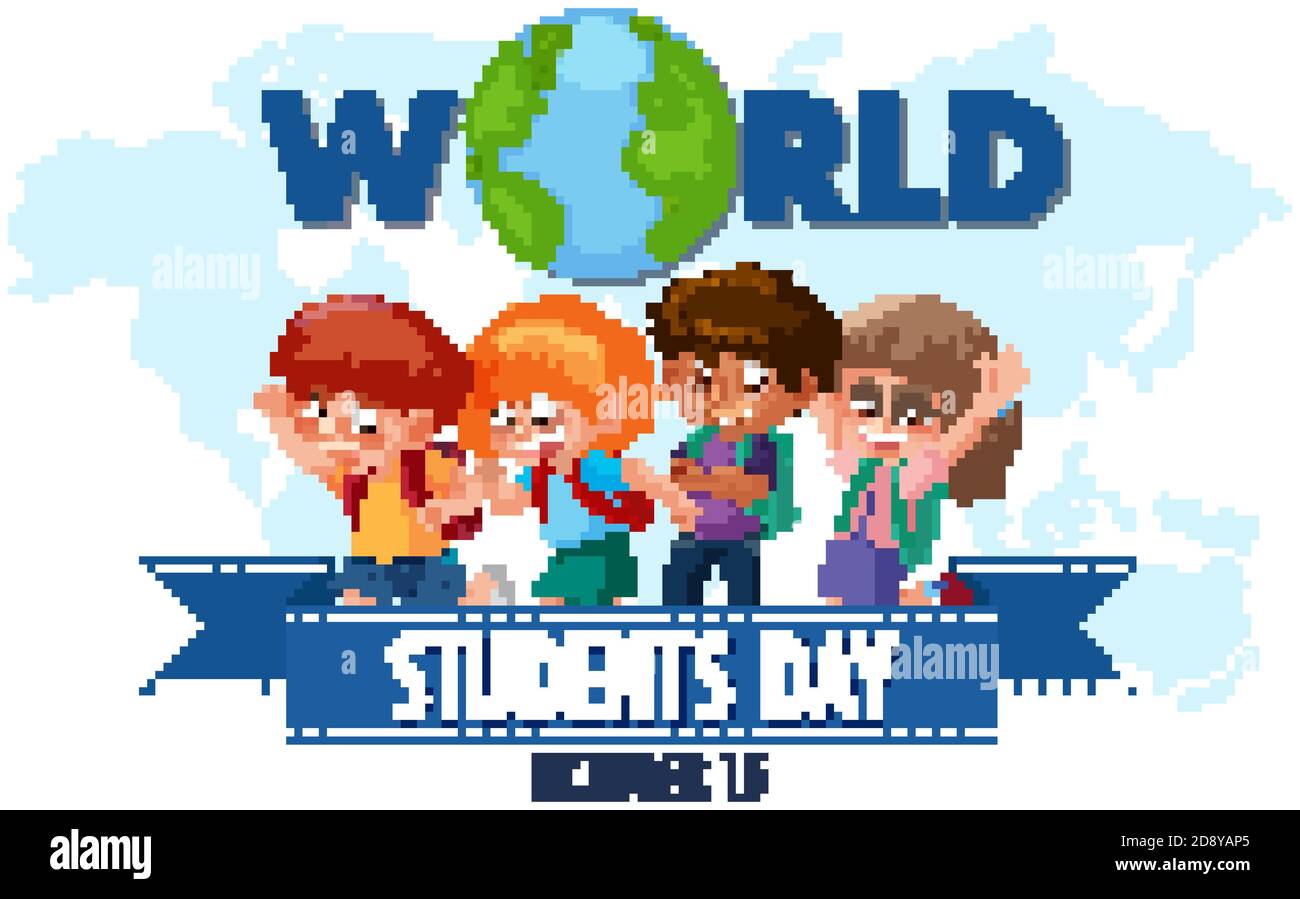 World Students Day logo or banner with group of childrens illustration ...