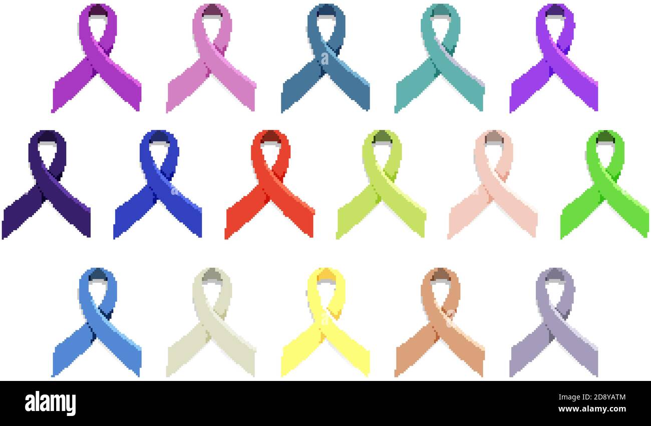 Set of different color ribbons isolated on white background isolated on ...