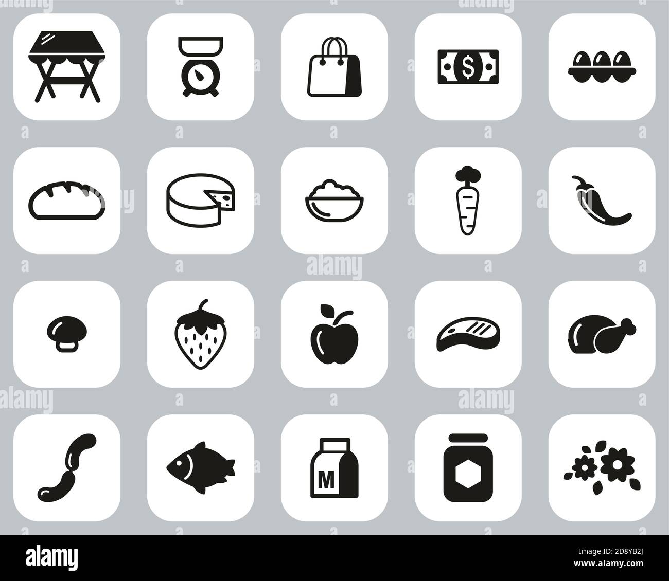 Market Place Or Market Stand Icons Black & White Flat Design Set Big ...