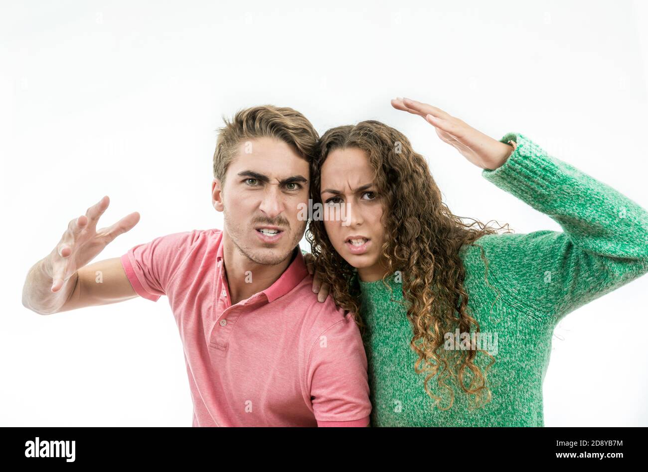 Portrait of very angry young people on a white background Stock Photo ...