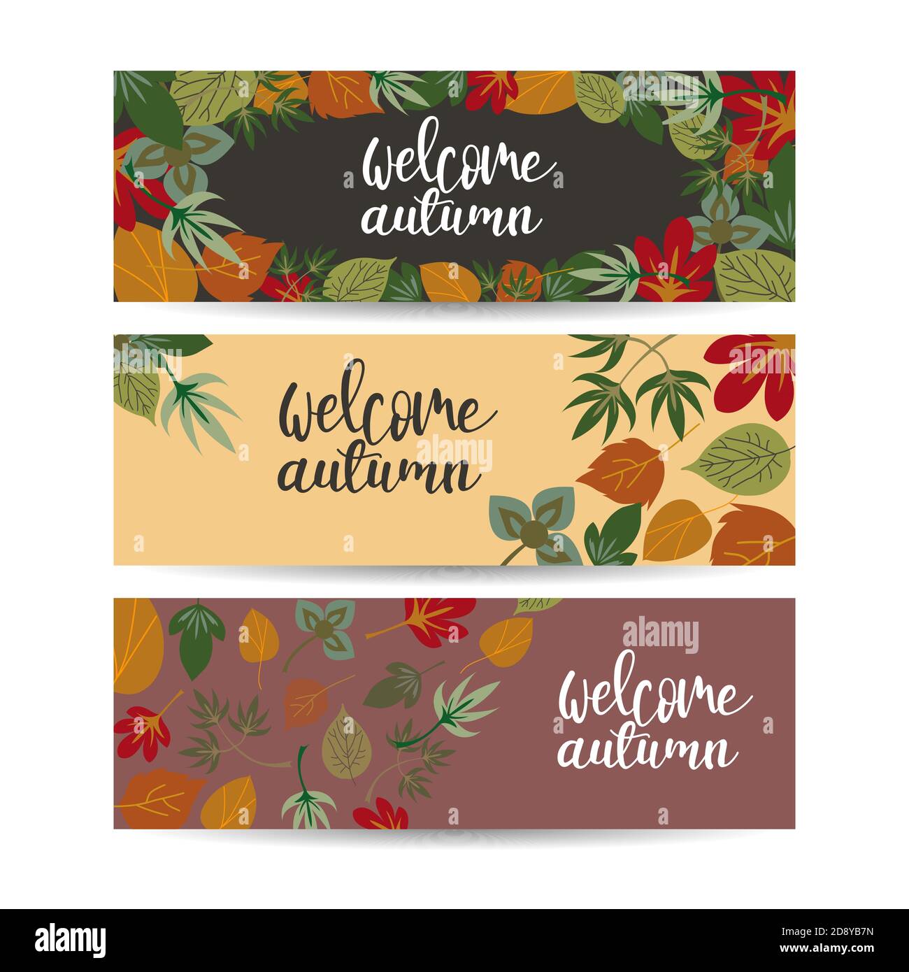Horizontal fall banners set. Three vector templates. Bright autumn ...