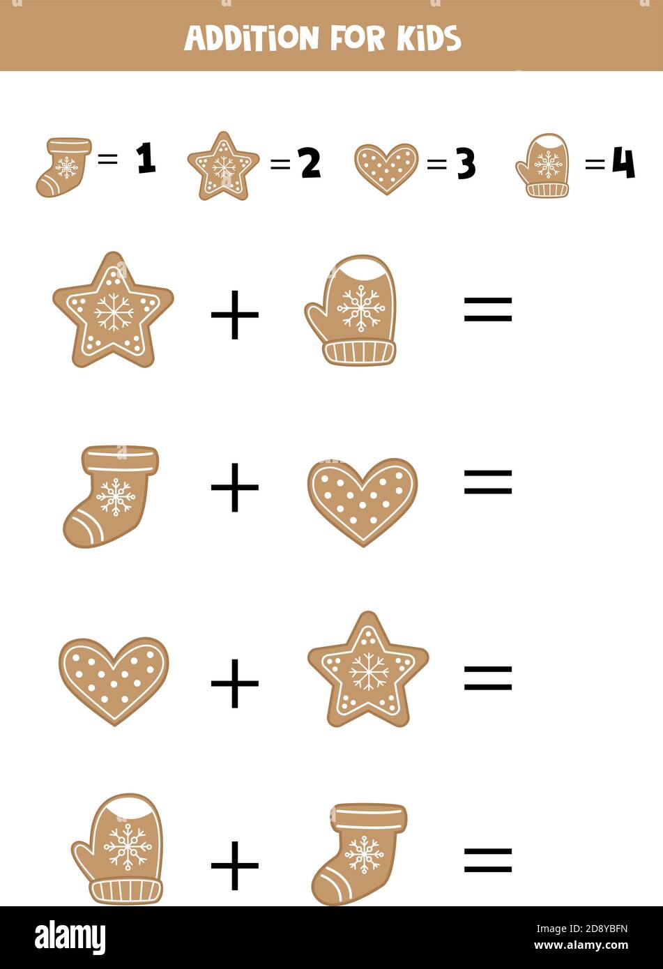 Addition with gingerbread cookies. Mathematical game for kids Stock ...