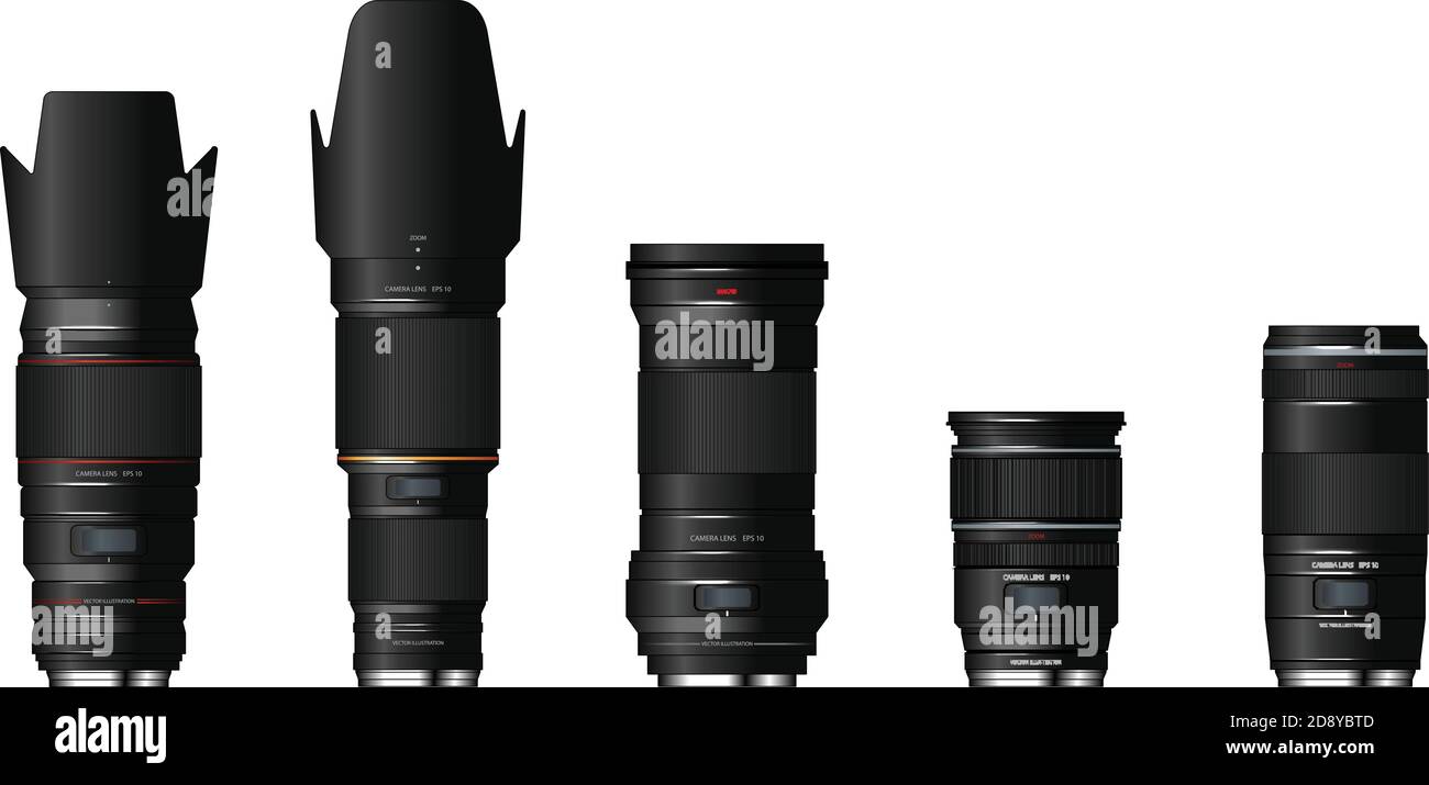 Set of professional realistic camera lenses. Vector illustration Stock ...