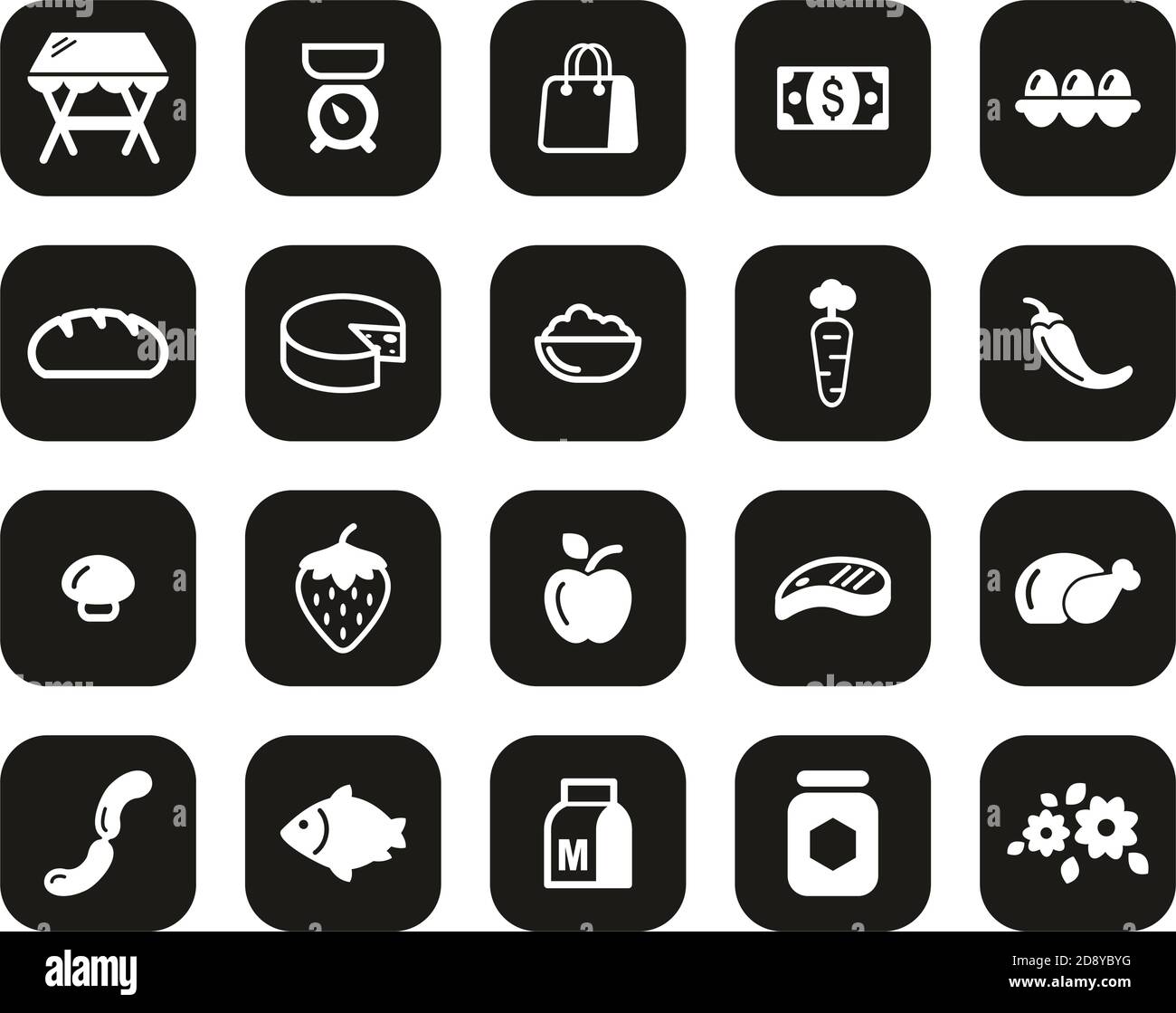 Market Place Or Market Stand Icons White On Black Flat Design Set Big ...