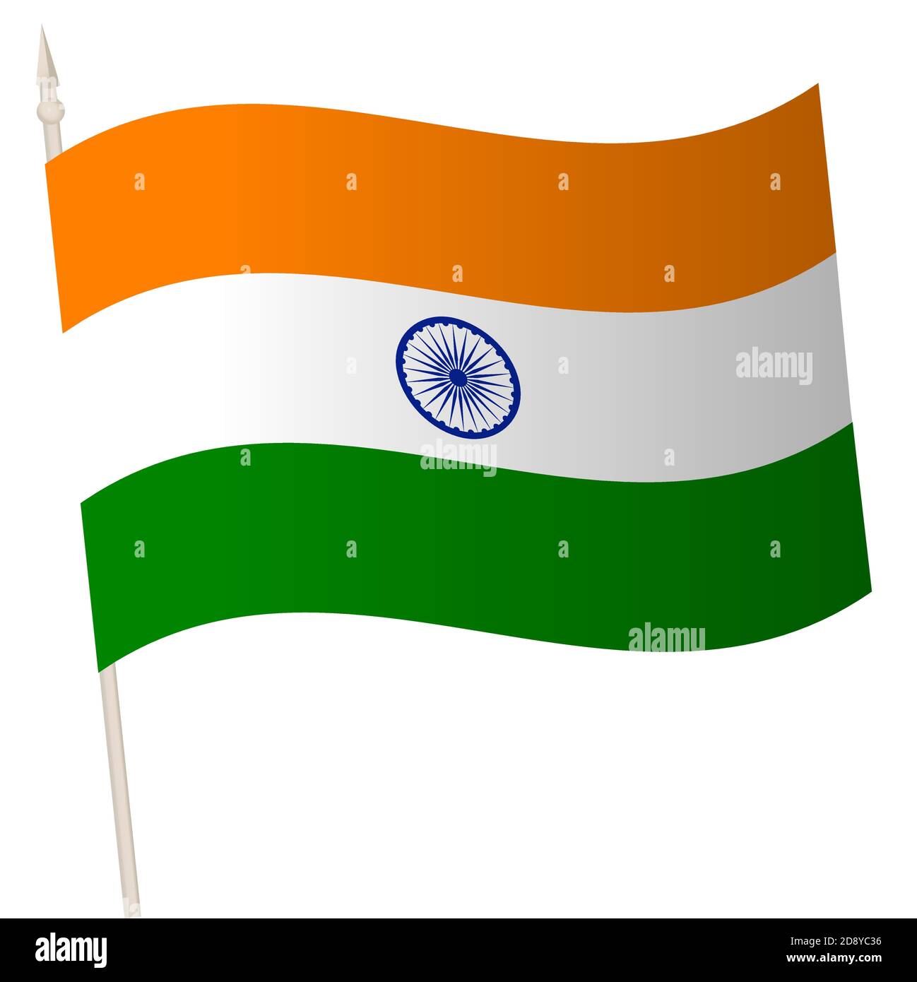 Vector Waving flag on a flagpole. The national flag of India. Color ...
