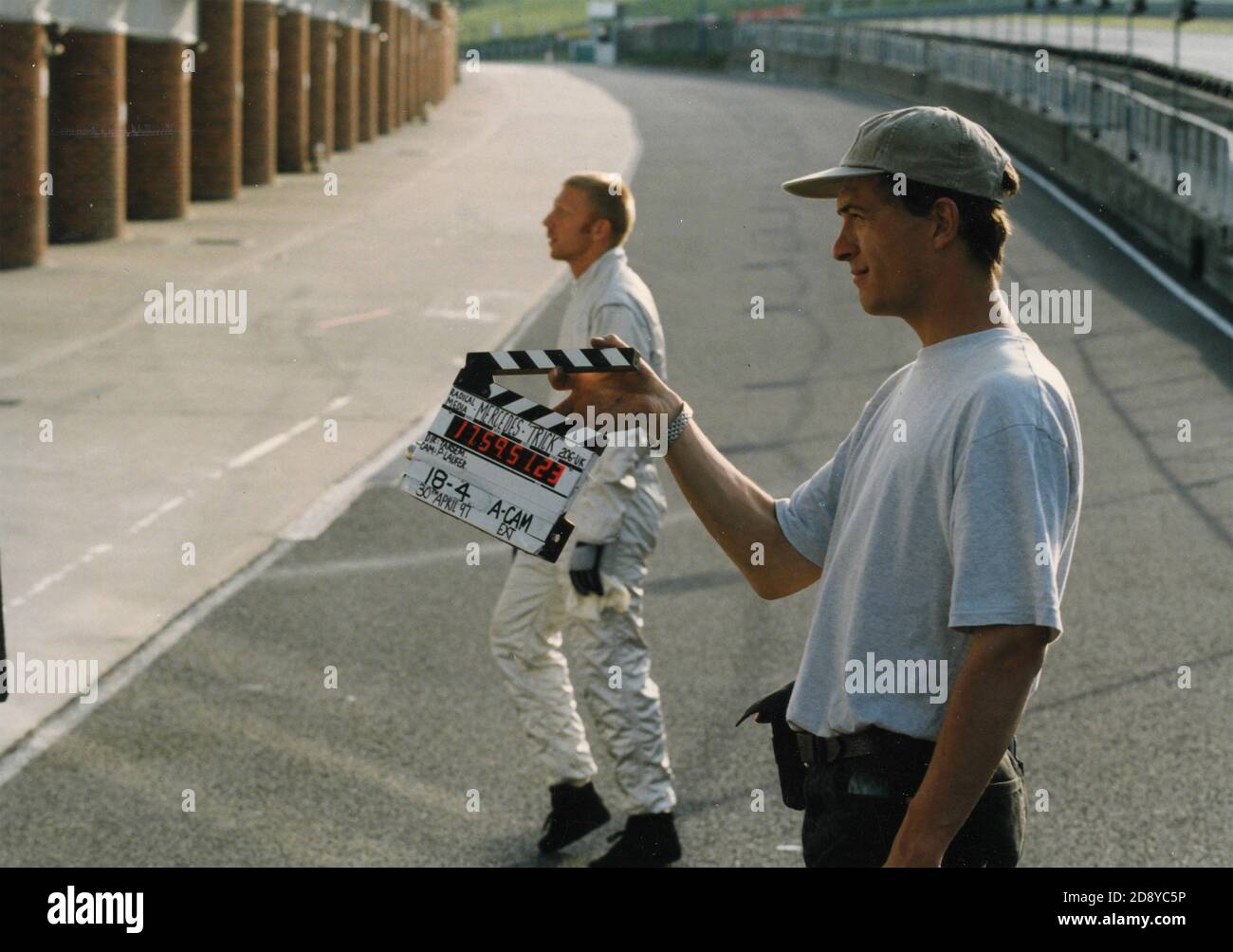 German tennis player Boris Becker trying Mercedes F1 car, 1990s Stock ...