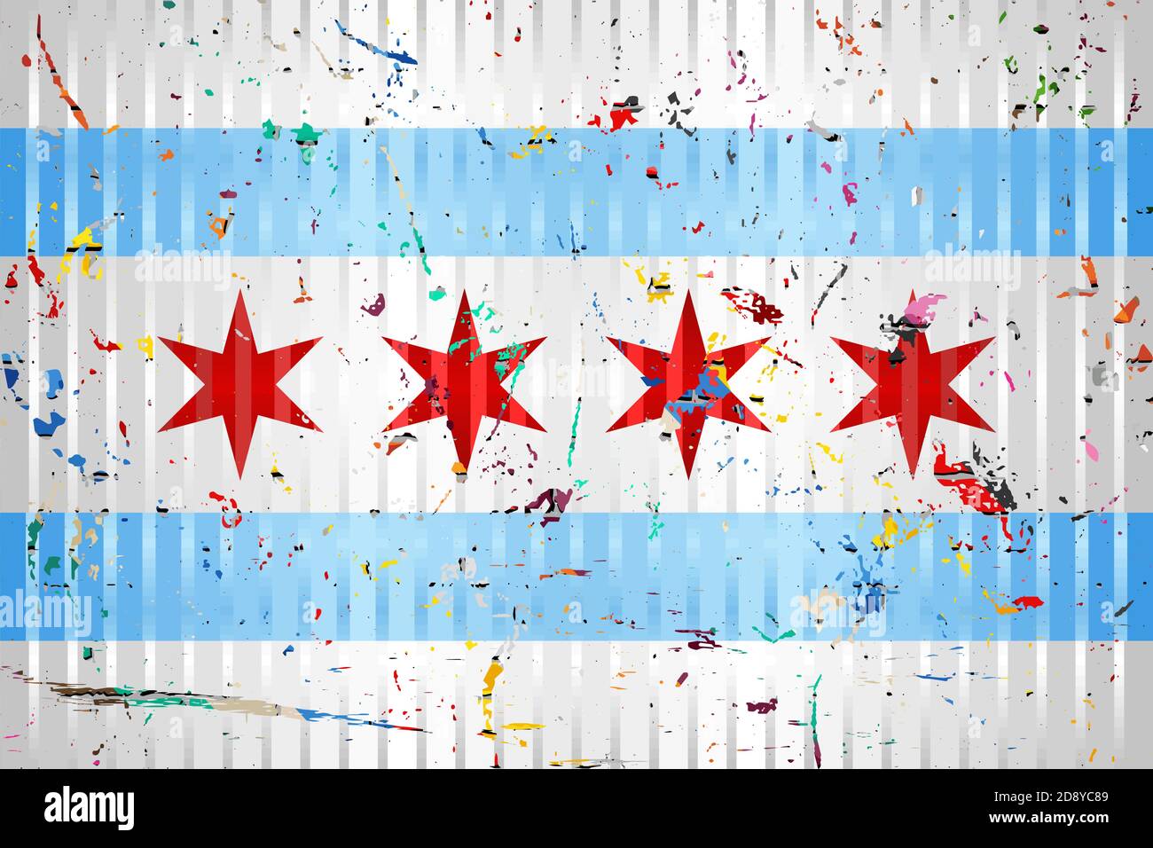 Chicago flag with color stains - Illustration, Three dimensional flag ...