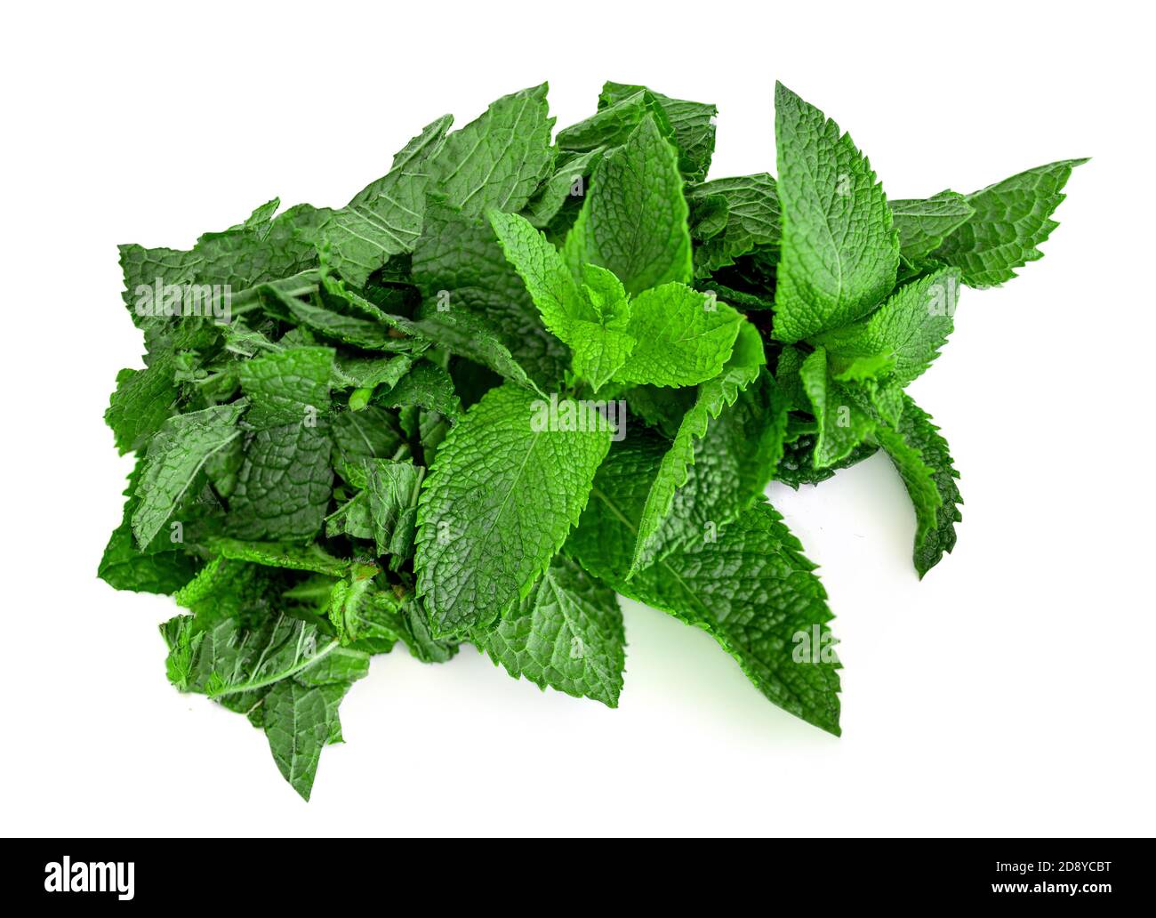 Chopped Fresh spearmint leaves isolated on the white background. Mint ...