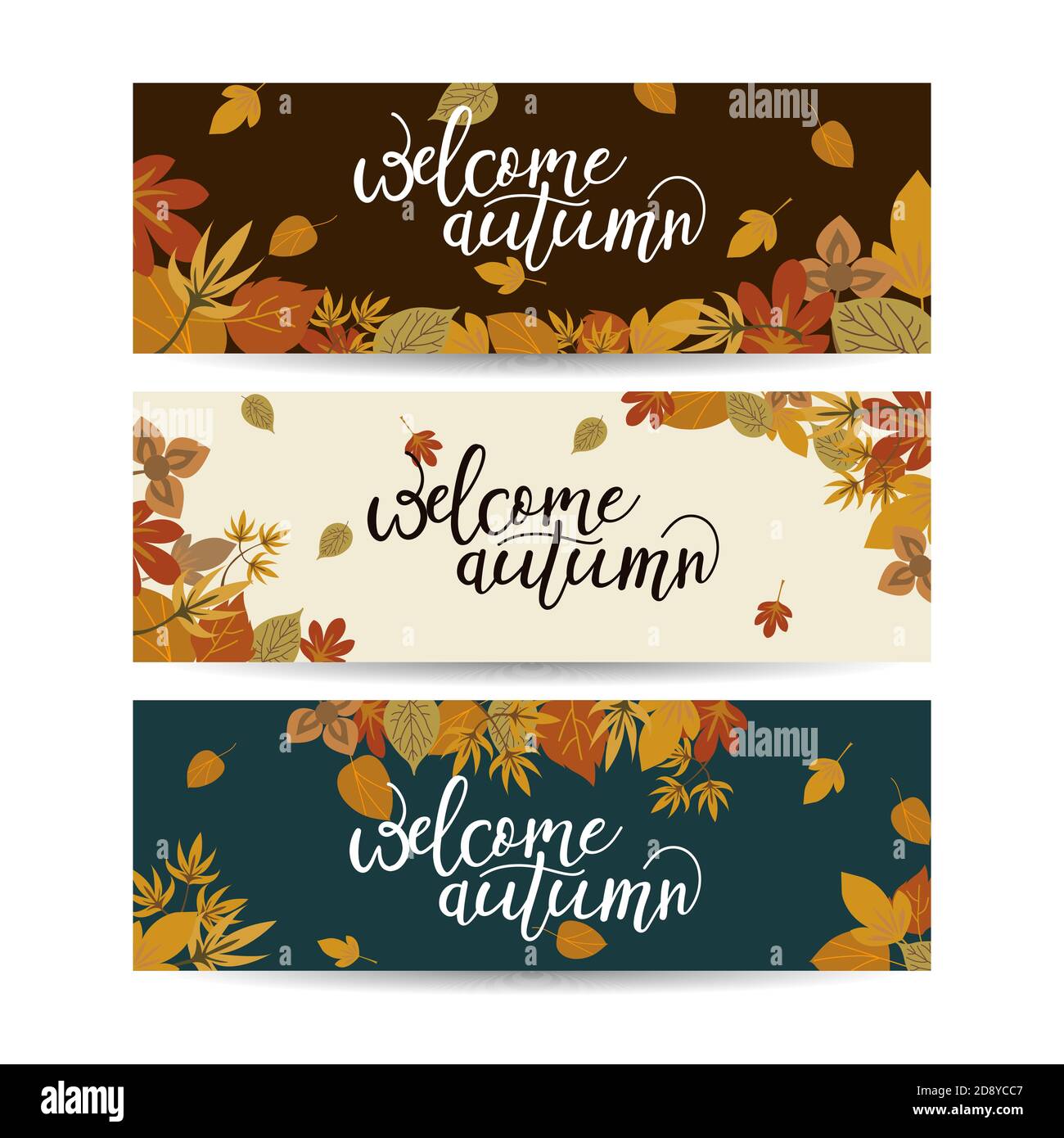 Three Autumn Nature Banners With Colorful Leaves. Layered Vector Stock ...
