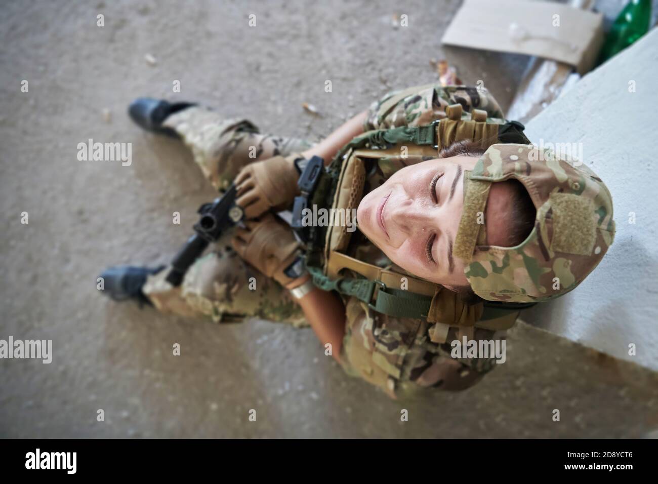 military female soldier having a break Stock Photo - Alamy