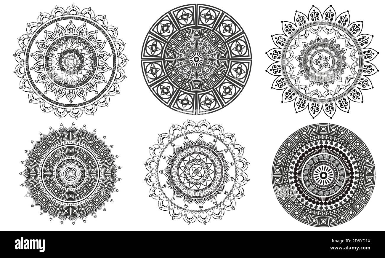 Set of circular patterns in form of mandala for henna. Mehndi Stock ...