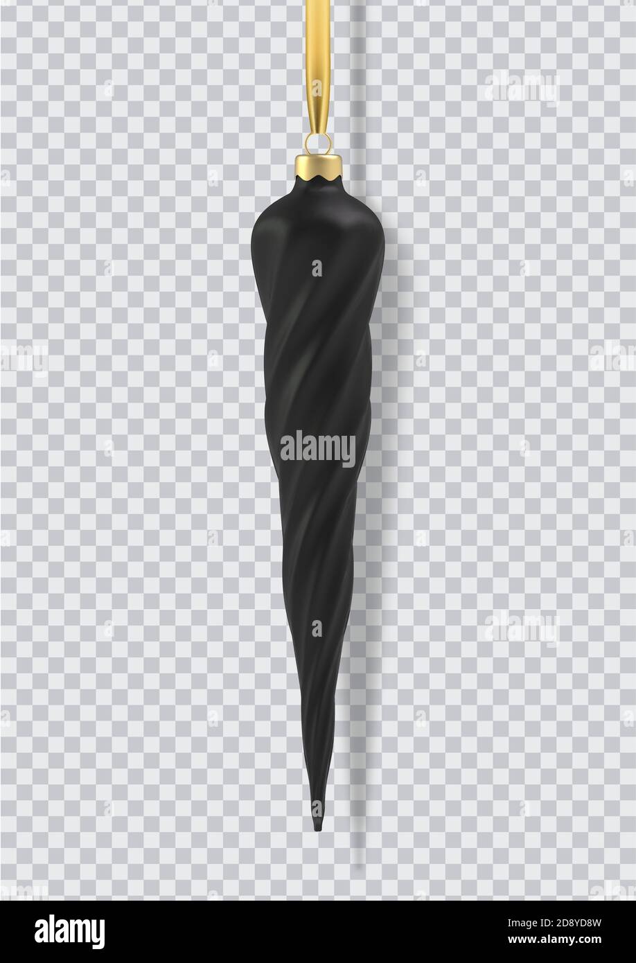 Realistic black Christmas tree toy in the form of a icicle, spiral. 3D ...