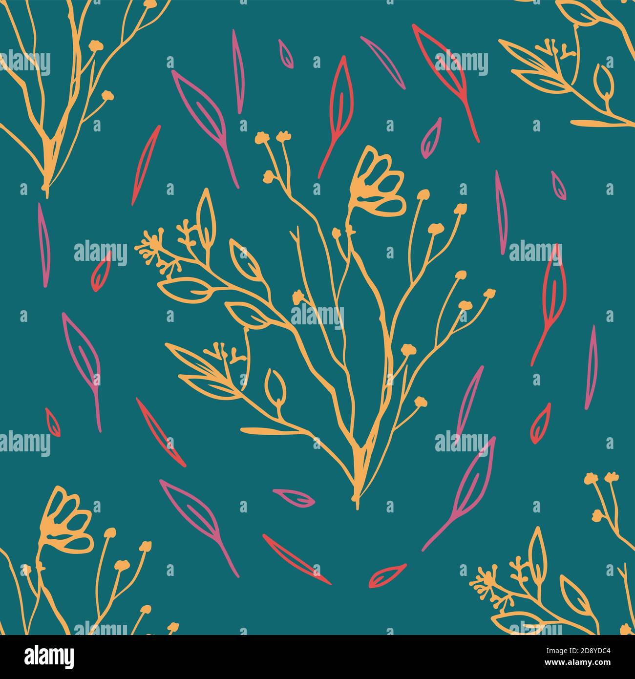 Vector seamless line art style floral pattern on dark background Stock ...