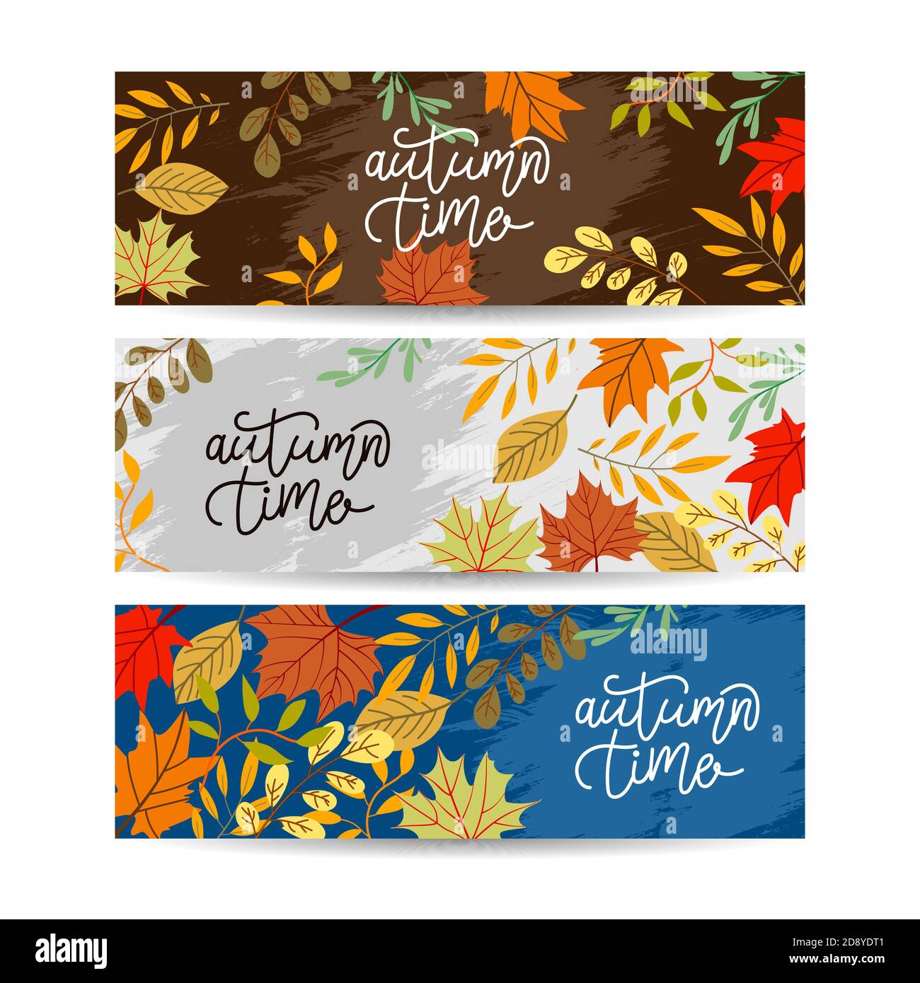 Set of three nature banners with colorful autumn leaves. vector ...