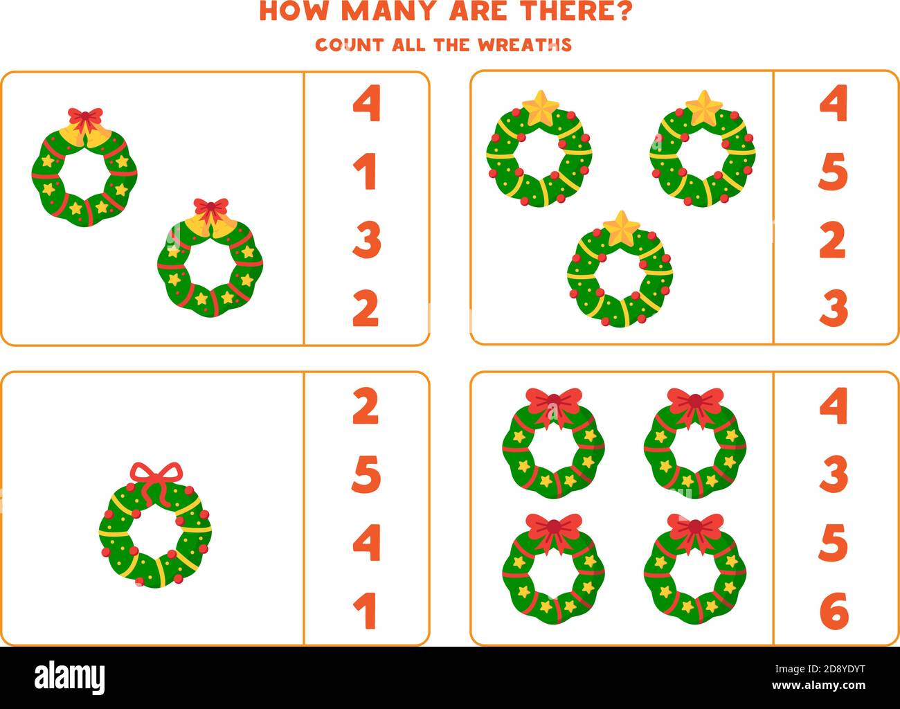 Counting game for kids. Set of Christmas wreaths Stock Vector Image ...