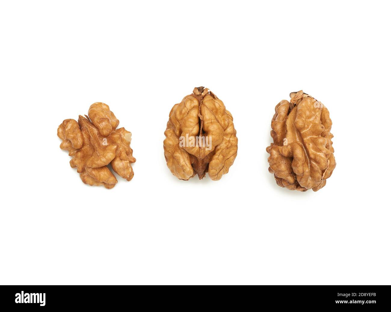 peeled walnut isolated on white background, close-up, top view Stock ...