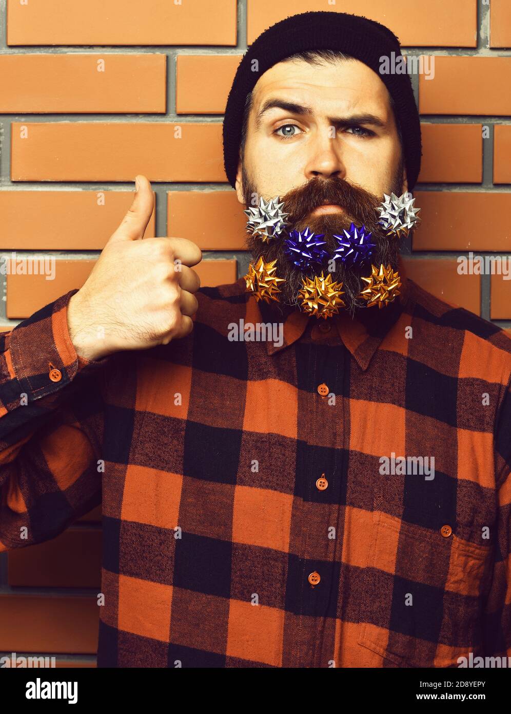 Bearded man, long beard. Brutal caucasian squinting hipster with ...