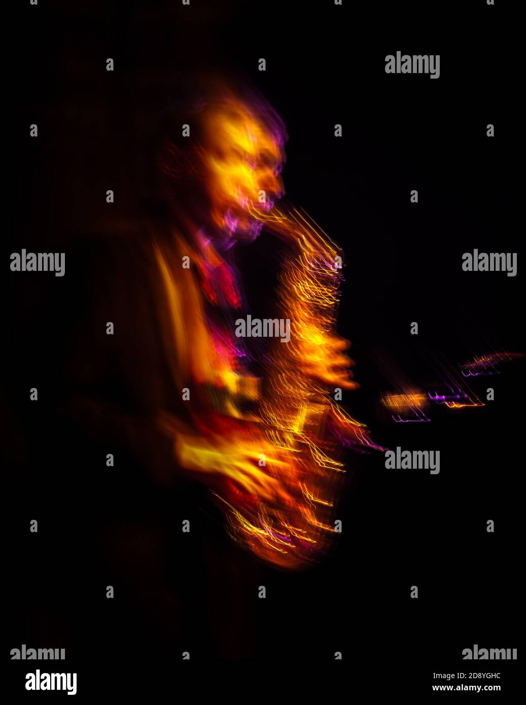 Jazz music concept. Saxophone player performing on stage. Sax player ...