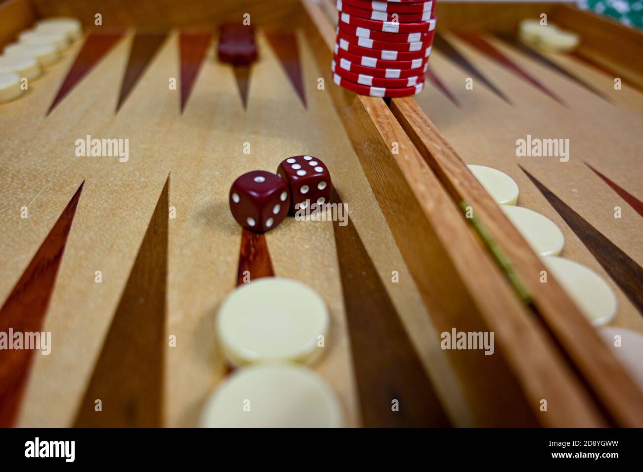 backgammon board with game pieces markers and dices Stock Photo - Alamy