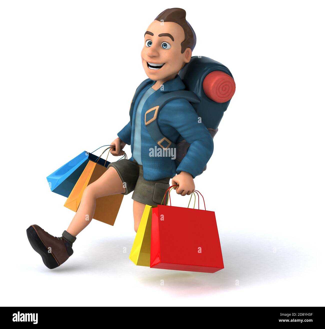 Fun illustration of a 3D cartoon backpacker Stock Photo - Alamy