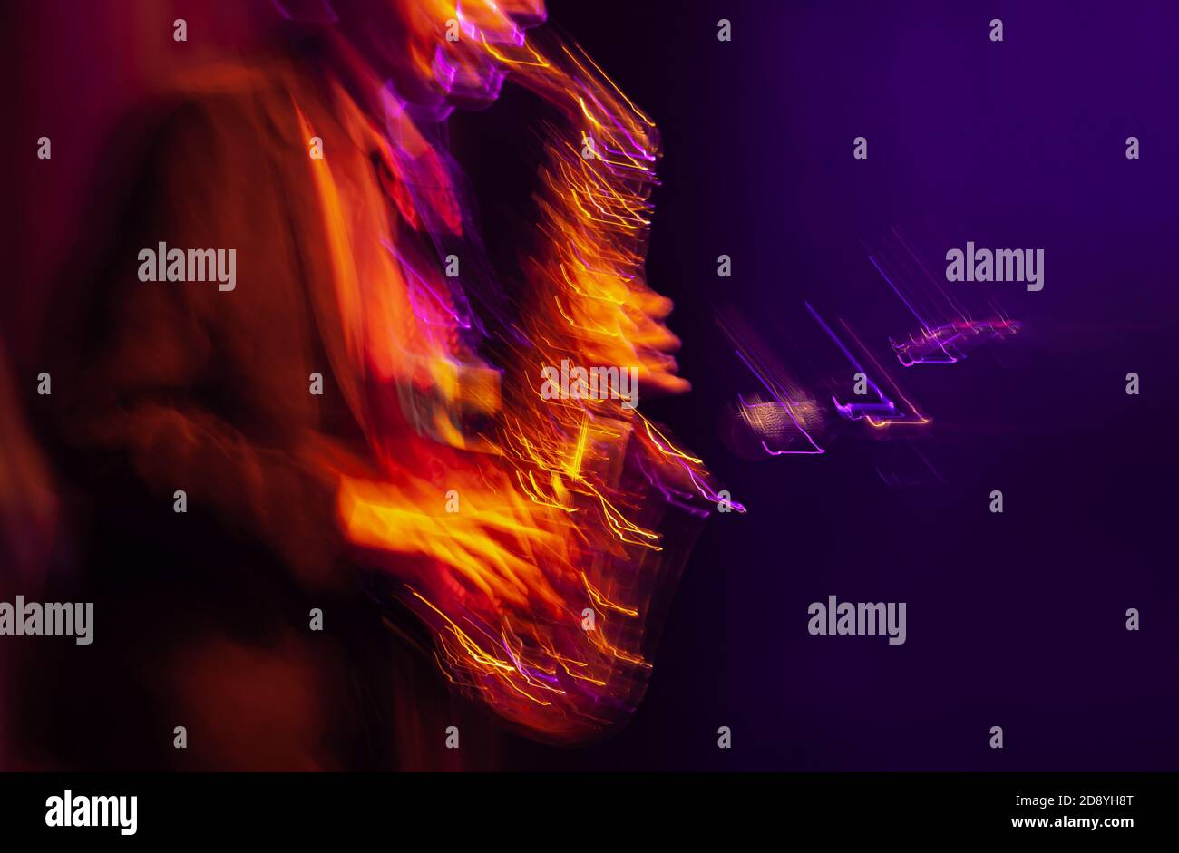 Jazz music concept. Abstract motion blurred image of saxophone player ...