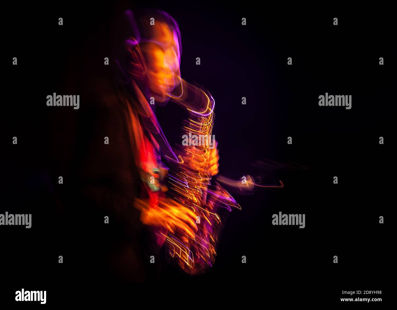 Jazz music concept. Abstract motion blurred image of saxophone player ...