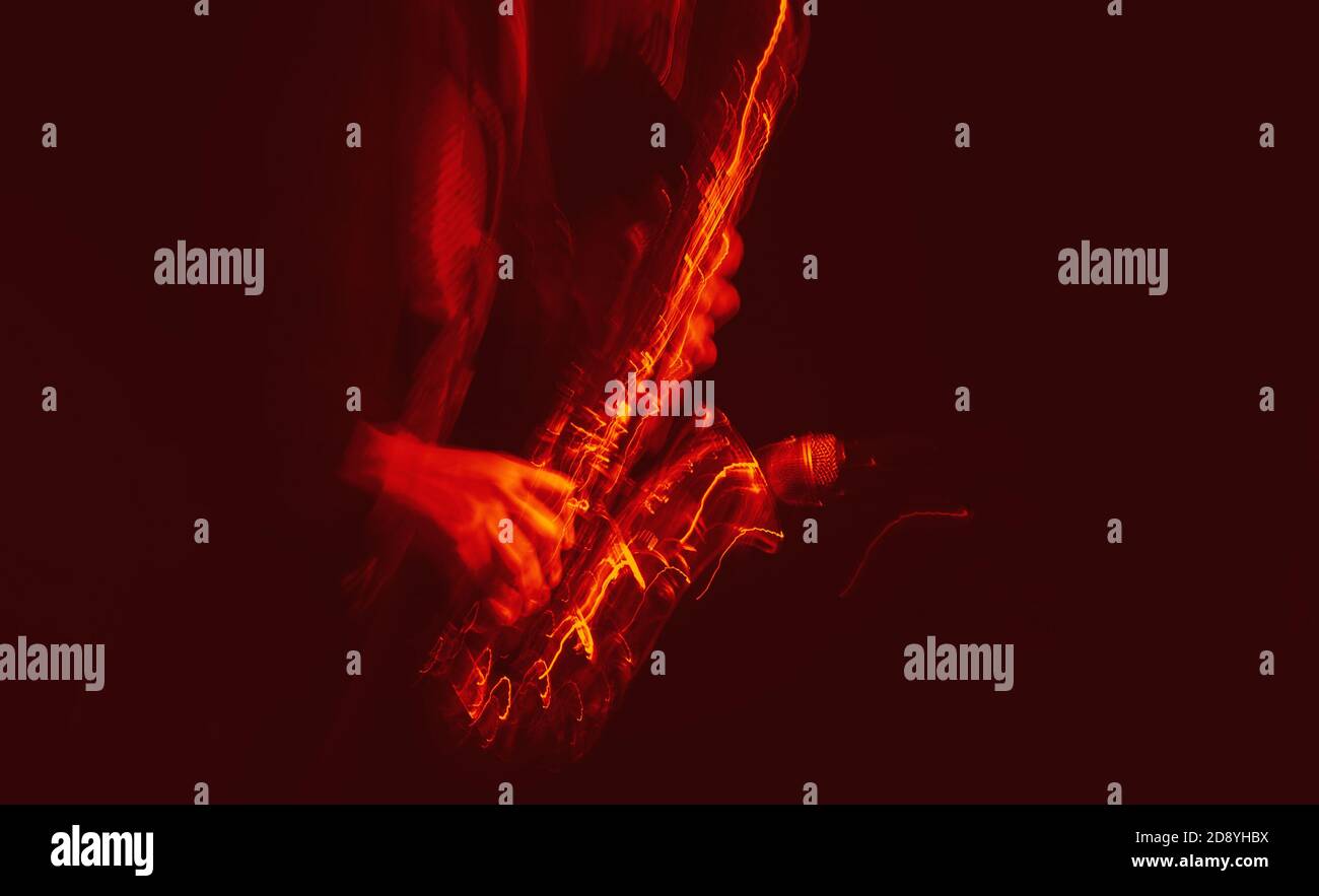 Jazz music concept. Abstract motion blurred image of saxophone player ...