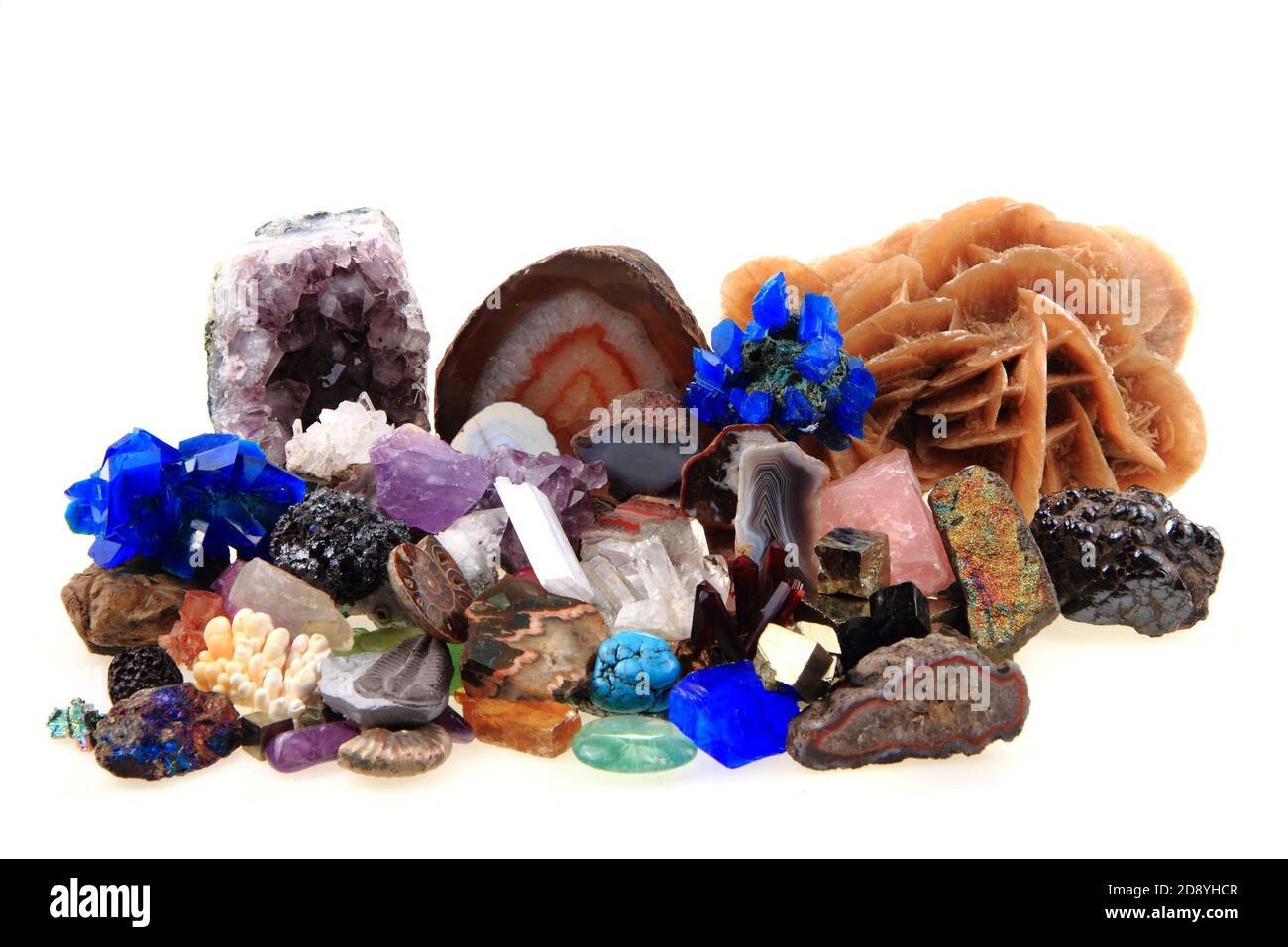 color minerals and gems collection isolated on the white background ...