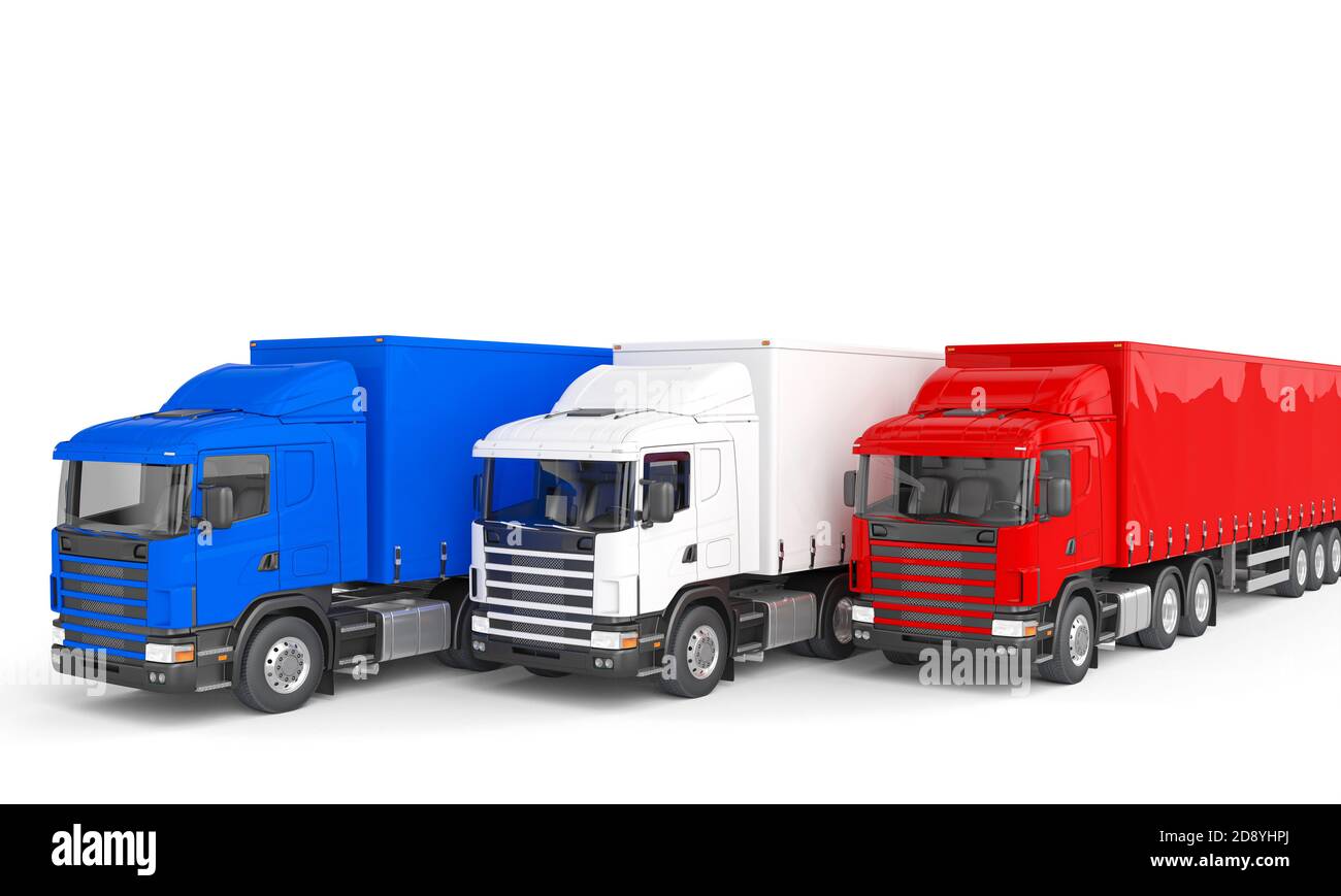 blue red and white freight truck. Logistics and shipping concept. 3d ...