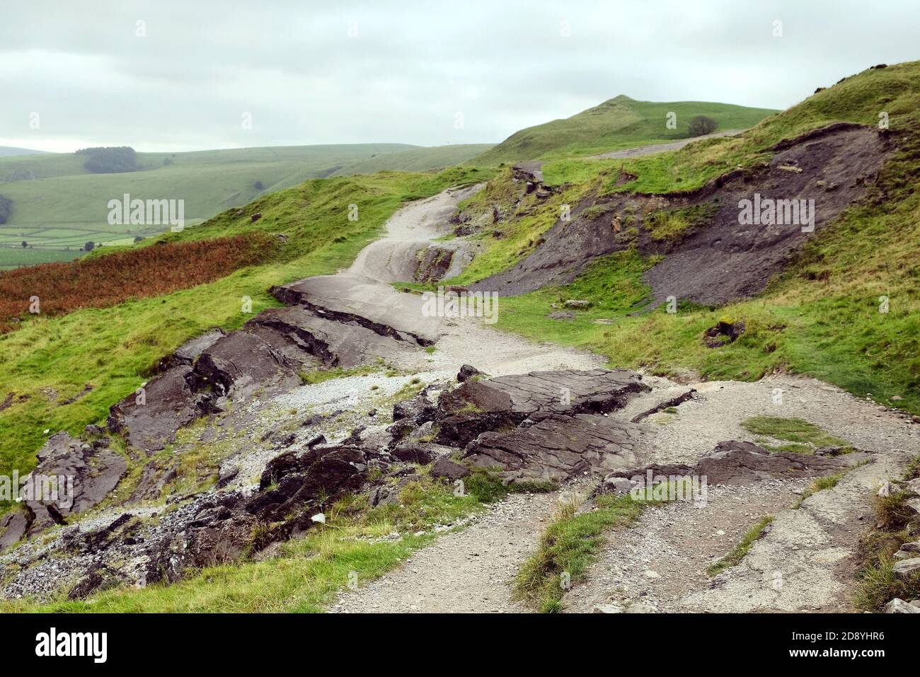 Broken Road, the old A625 on the lows slopes of Mam Tor, Castleton ...
