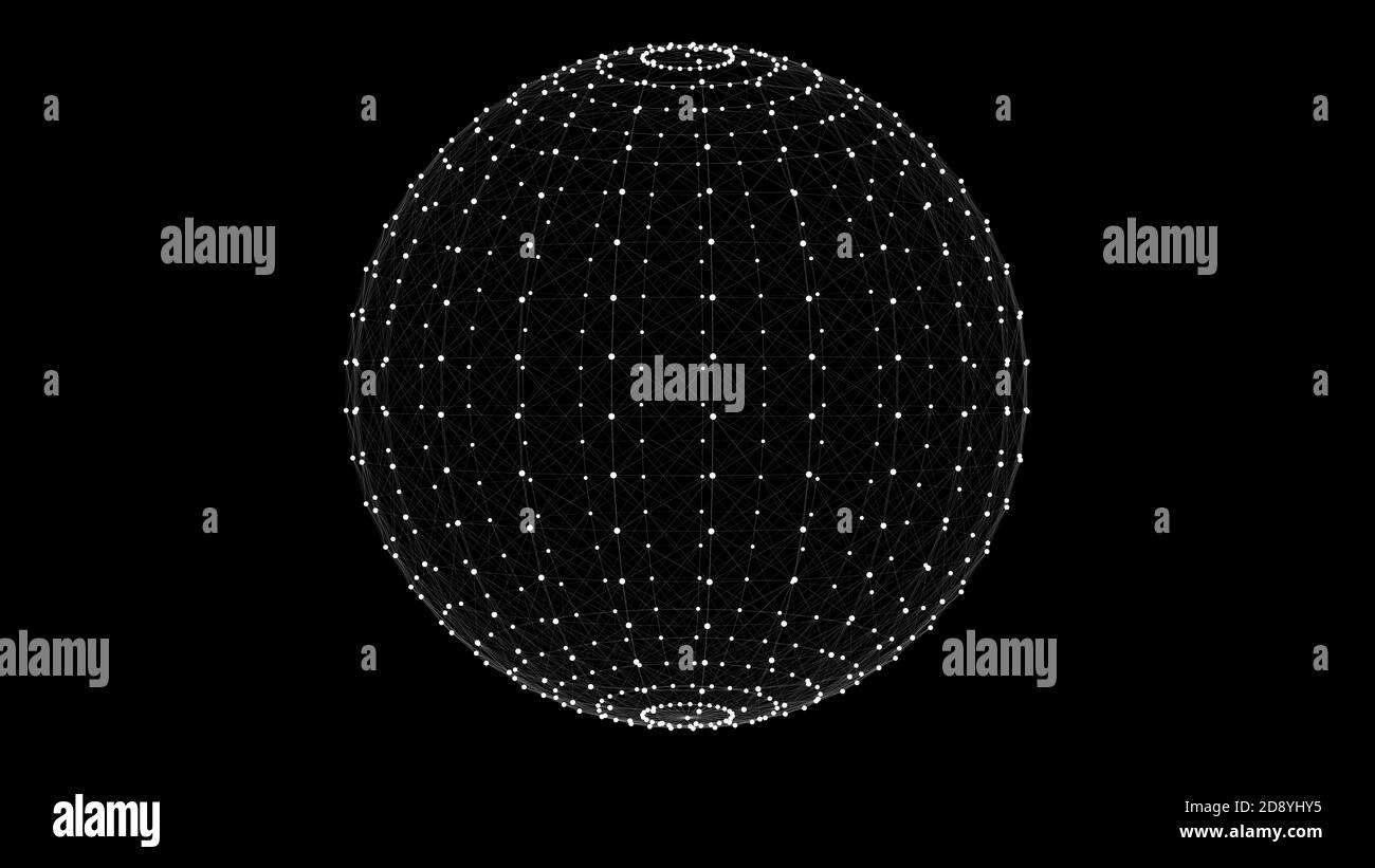 3d wireframe sphere with dots and lines on it on black background. 3d ...