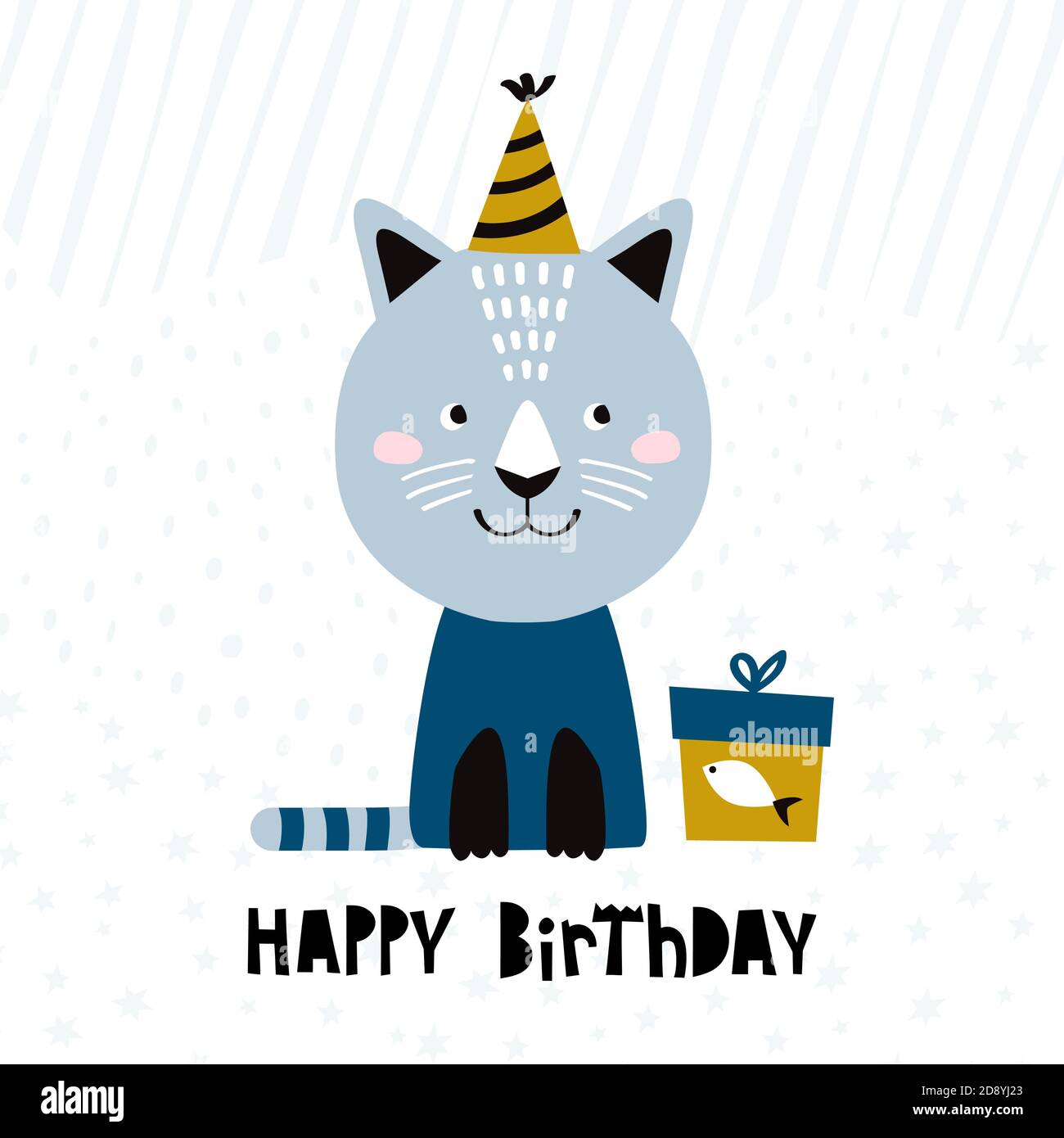 Cute cat. Happy Birthday cartoon vector illustration Stock Vector Image ...