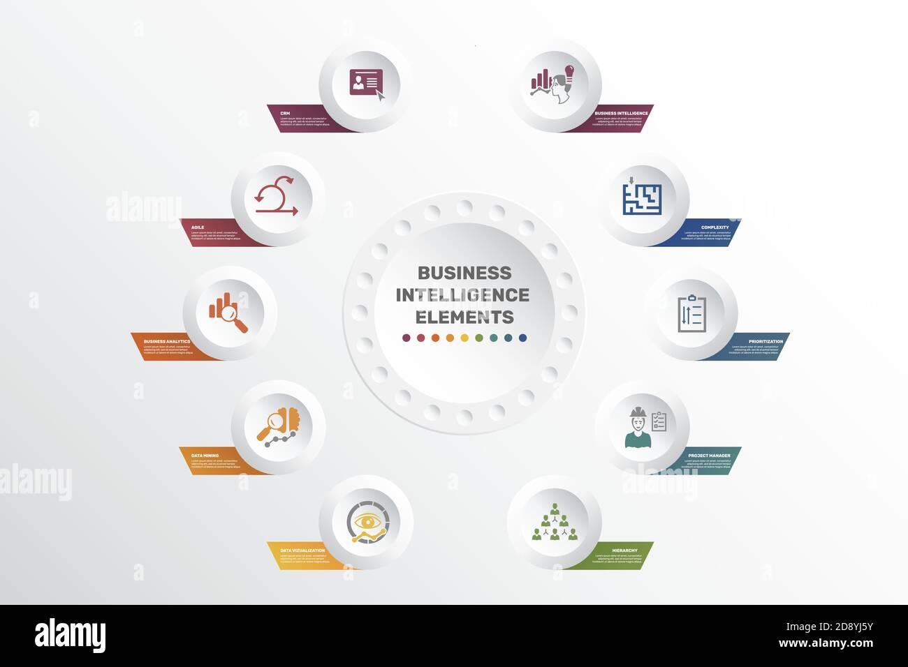 Infographic Business Intelligence template. Icons in different colors ...